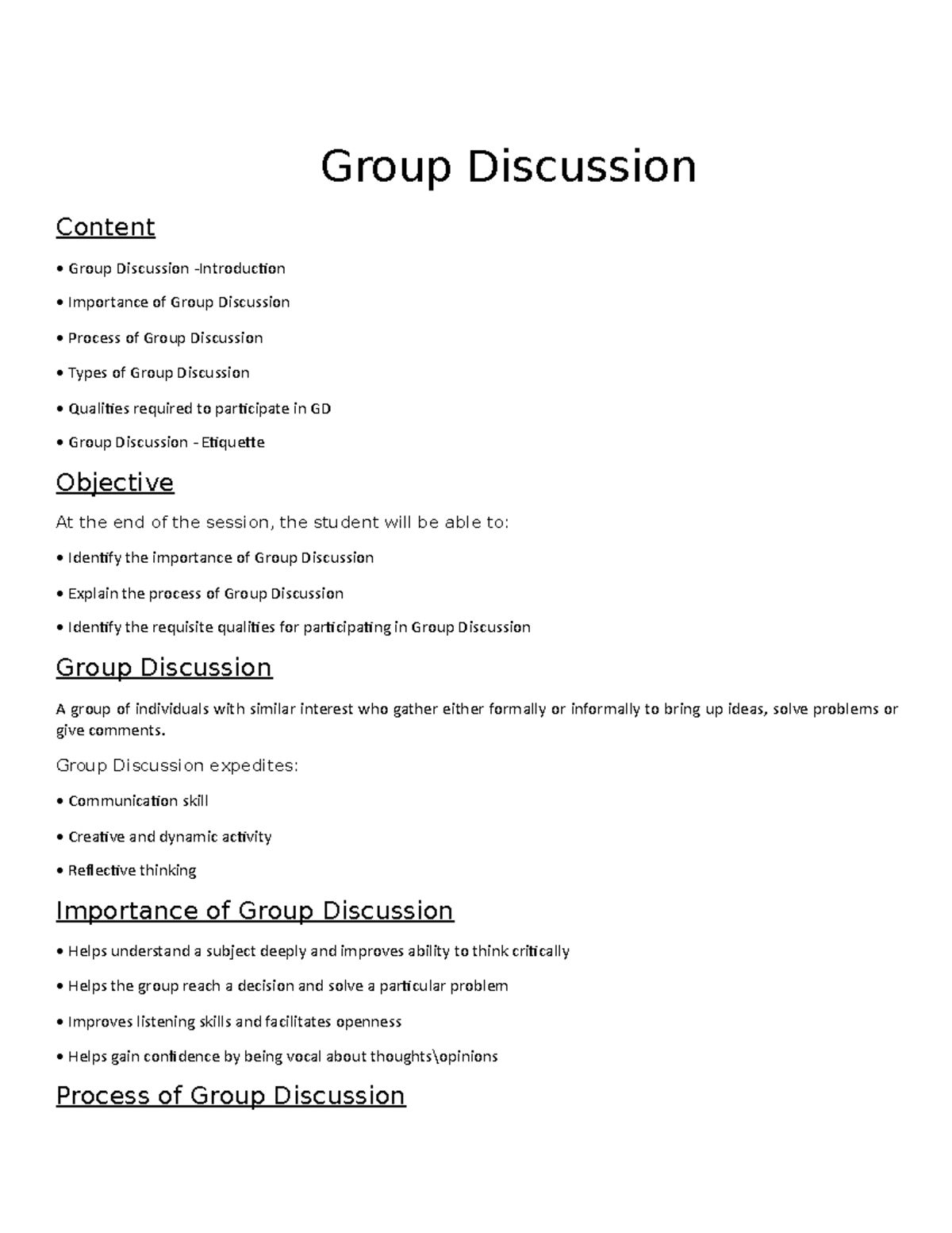 Chapter - 10 Group Discussion - Group Discussion Content Group ...