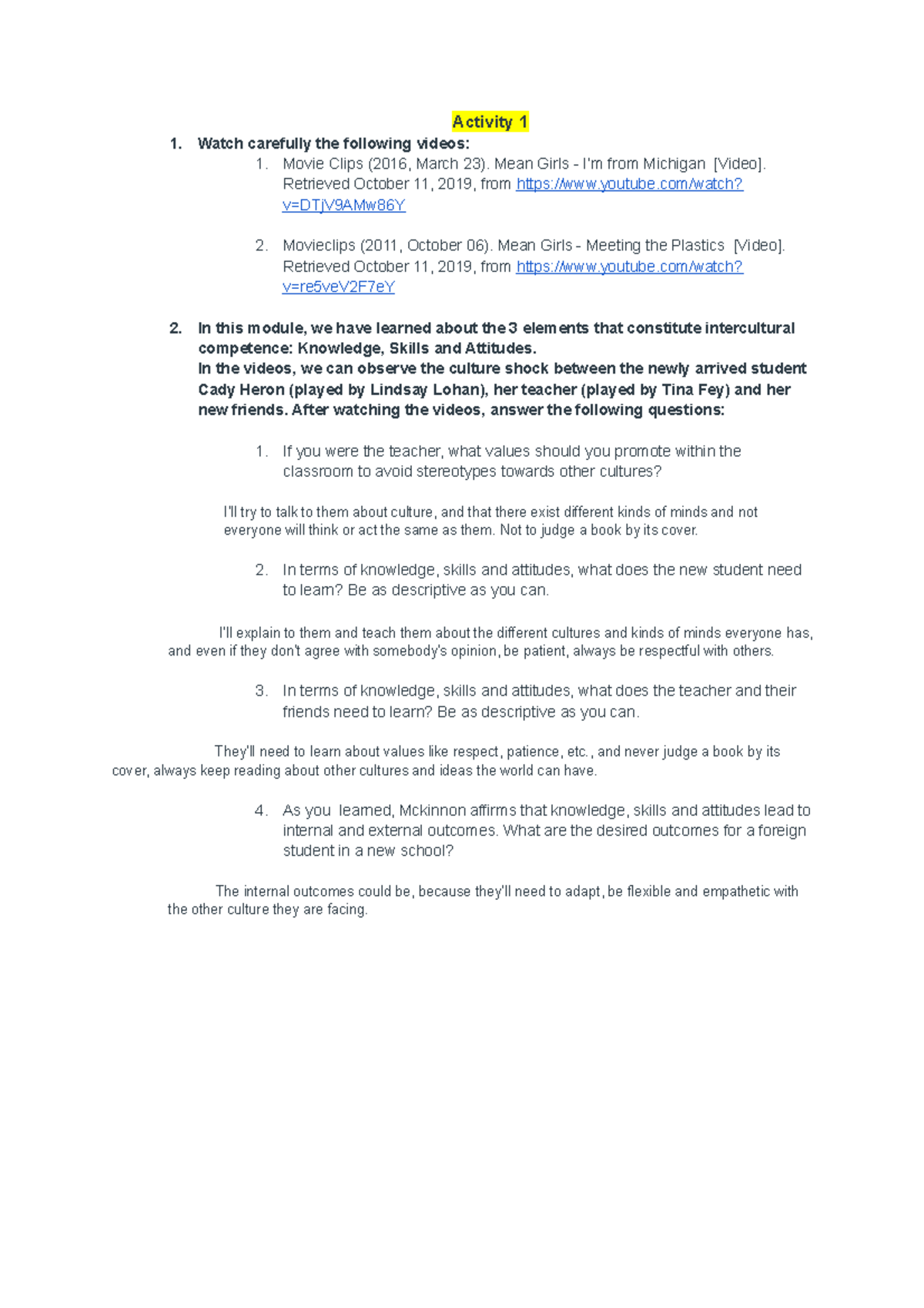 Activity 1 - qfq wef qwef qwe fq wefq wef qwef - Activity 1 1. Watch ...