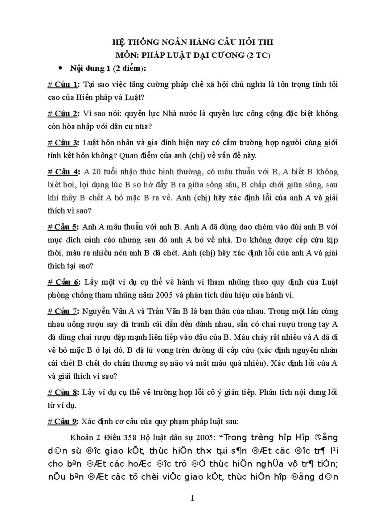 He thong ngan hang cau hoi thi pldc 2014 1 6085 - HỆ THỐNG NGÂN HÀNG CÂU HỎI THI MÔN: PHÁP LUẬT ...