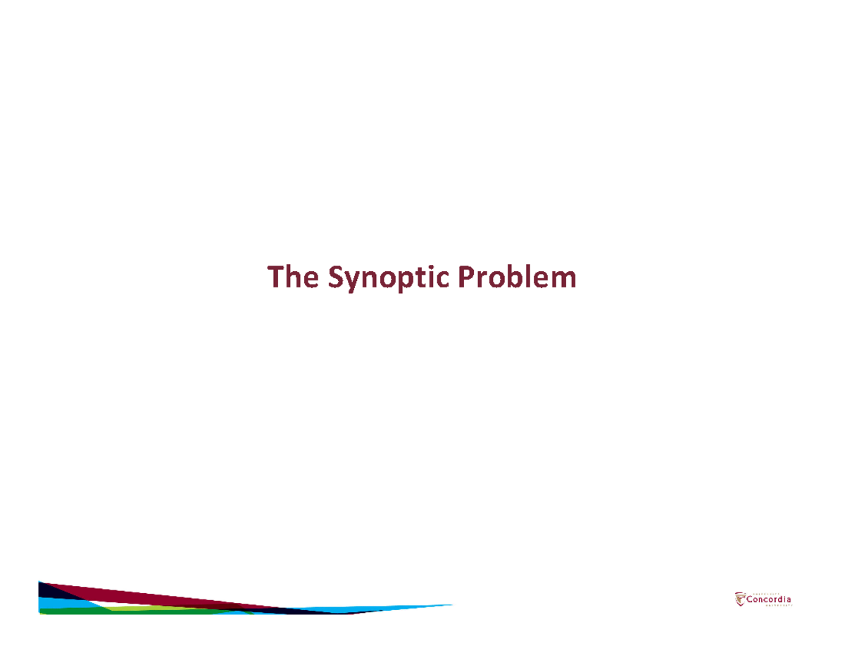 THEO 203 3 2021 - Lecture notes 3 - The Synoptic Problem What is a ...