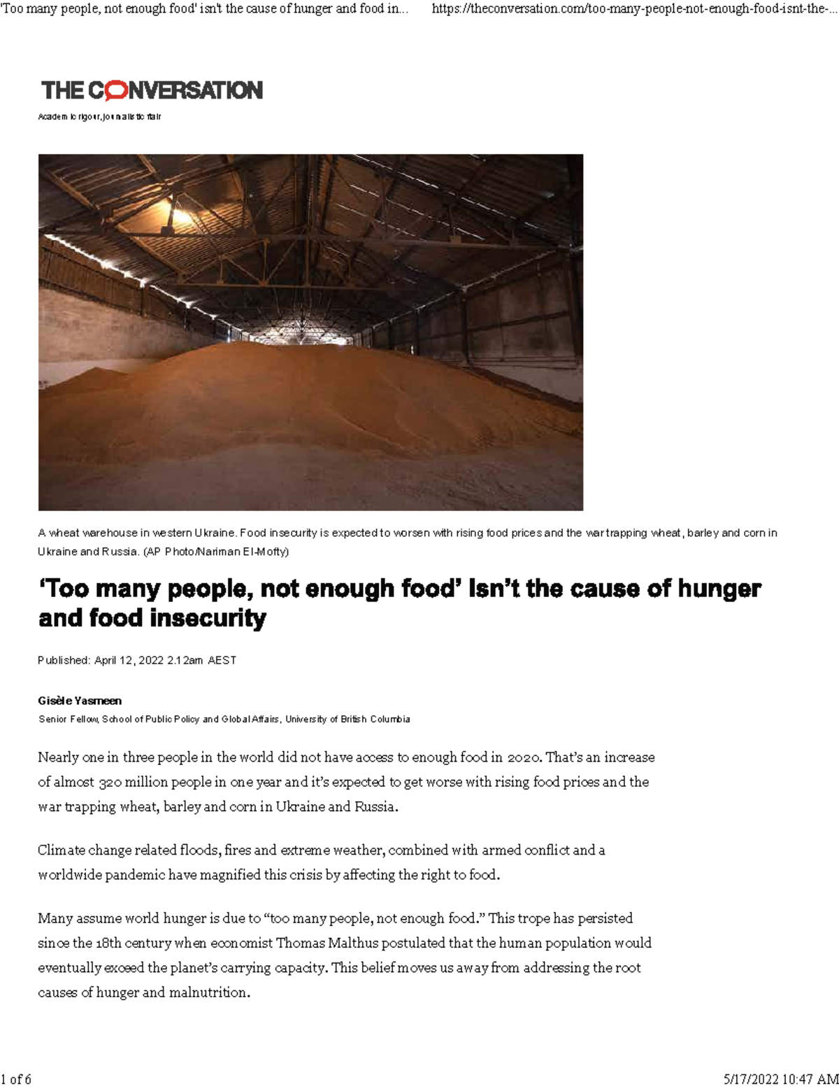 'Too many people, not enough food' isn't the cause of hunger and food ...