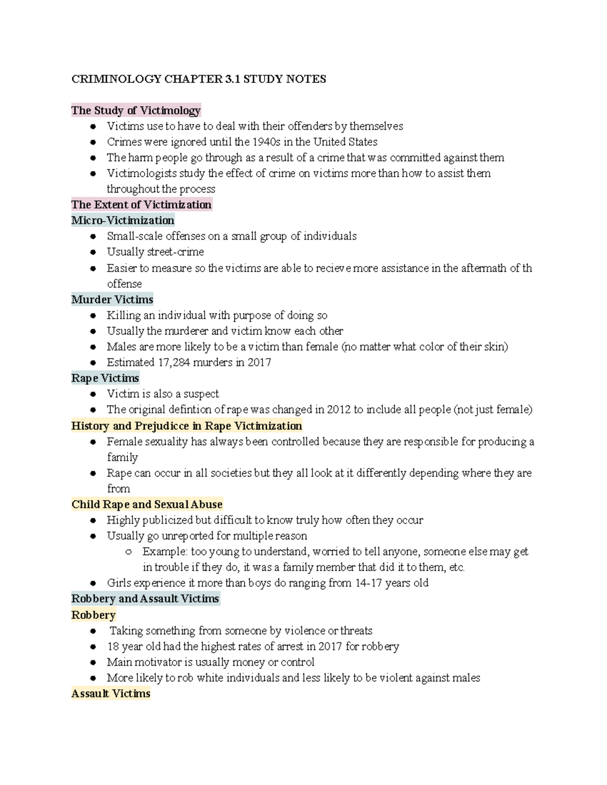 Crim notes 2 - CRIMINOLOGY CHAPTER 3 STUDY NOTES The Study of ...
