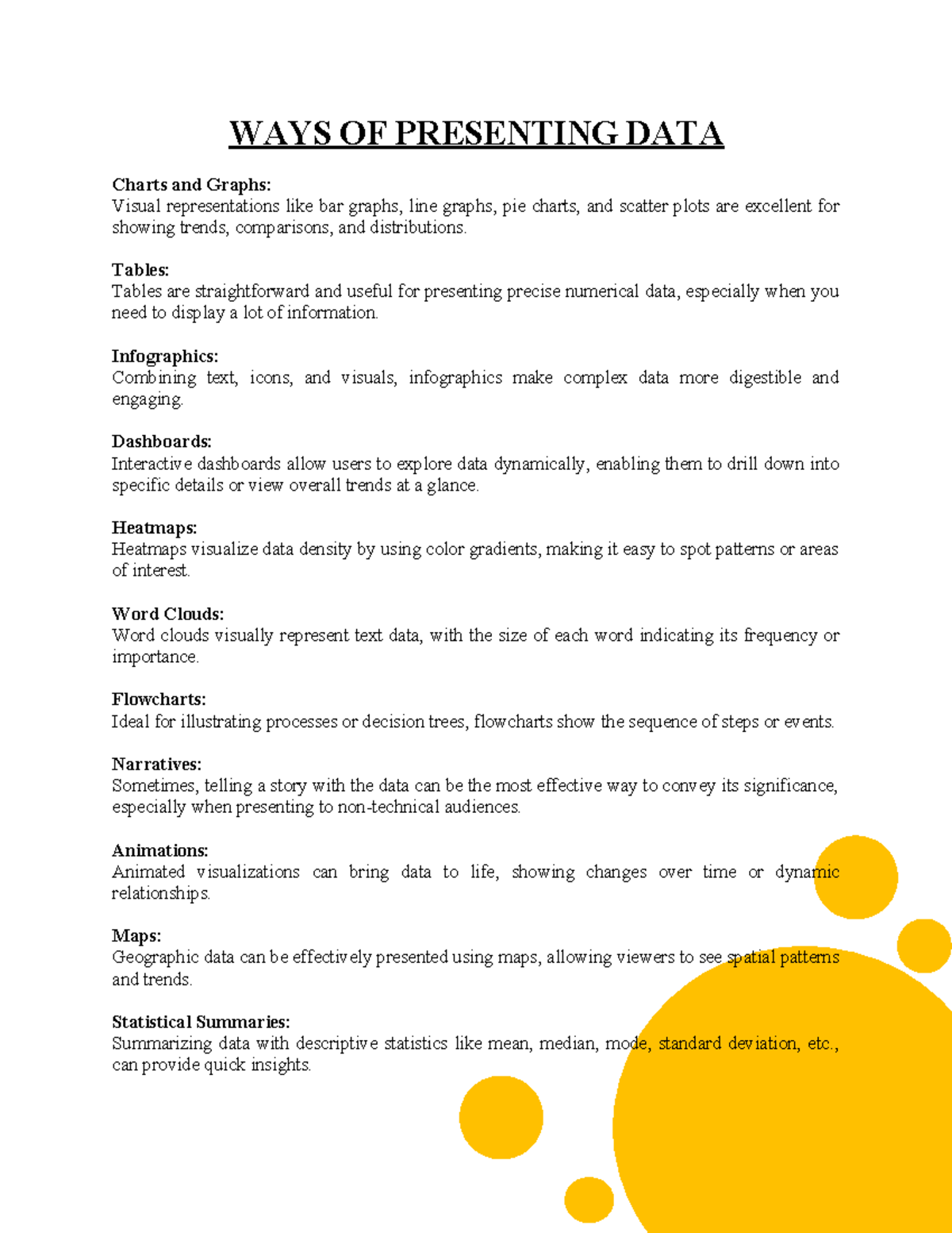 Tech-engl-portfolio - WAYS OF PRESENTING DATA Charts and Graphs: Visual ...