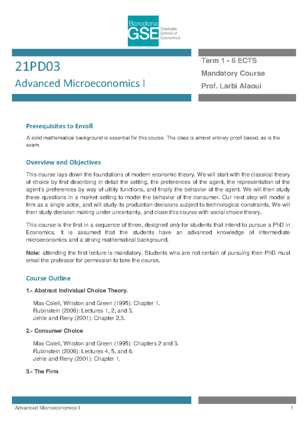 21pd03 advanced microeconomics i - 21PD Advanced Microeconomics I Term ...