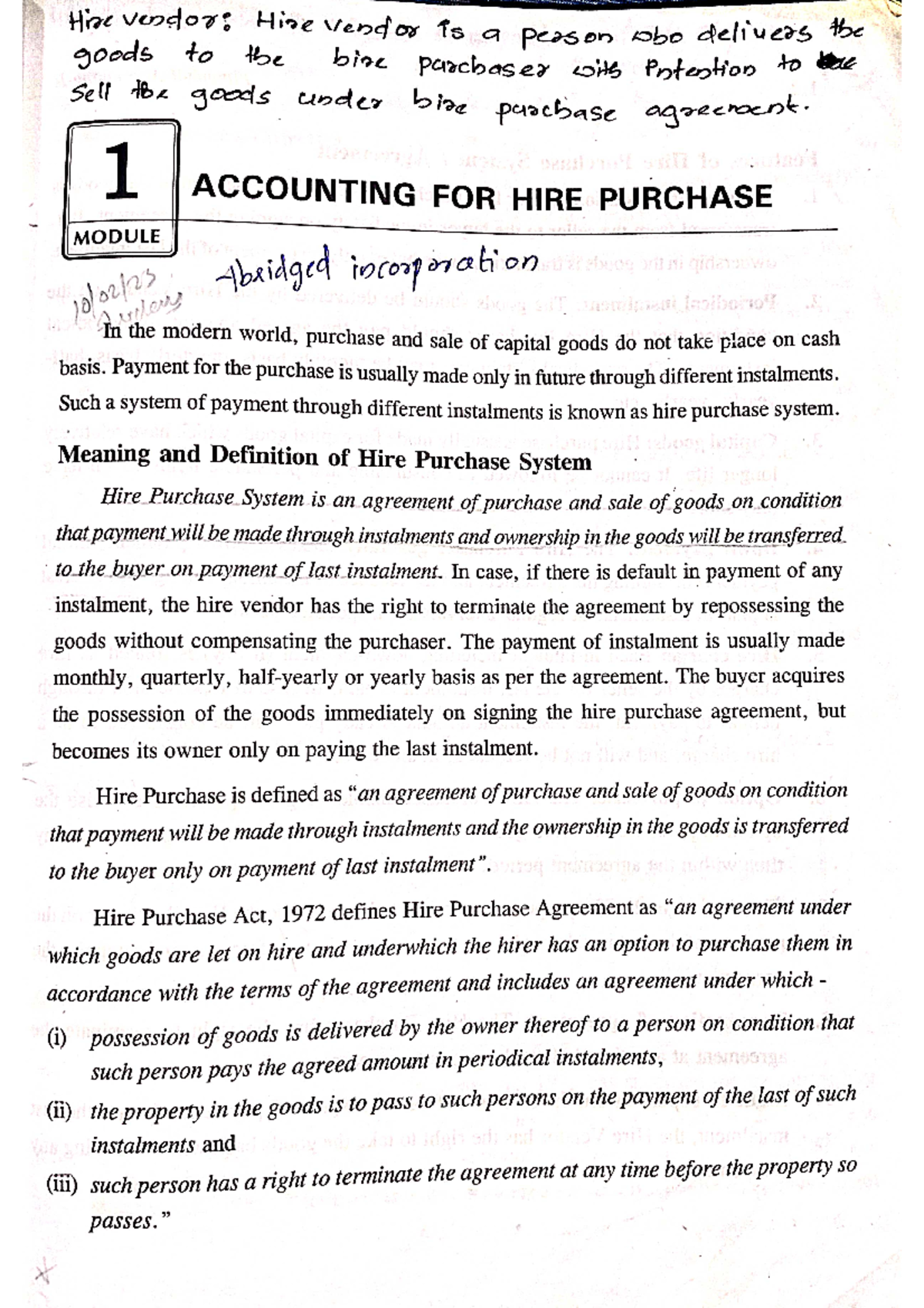 Accounting For Hire Purchase - Hire vendor: Hire vend or is a person ...