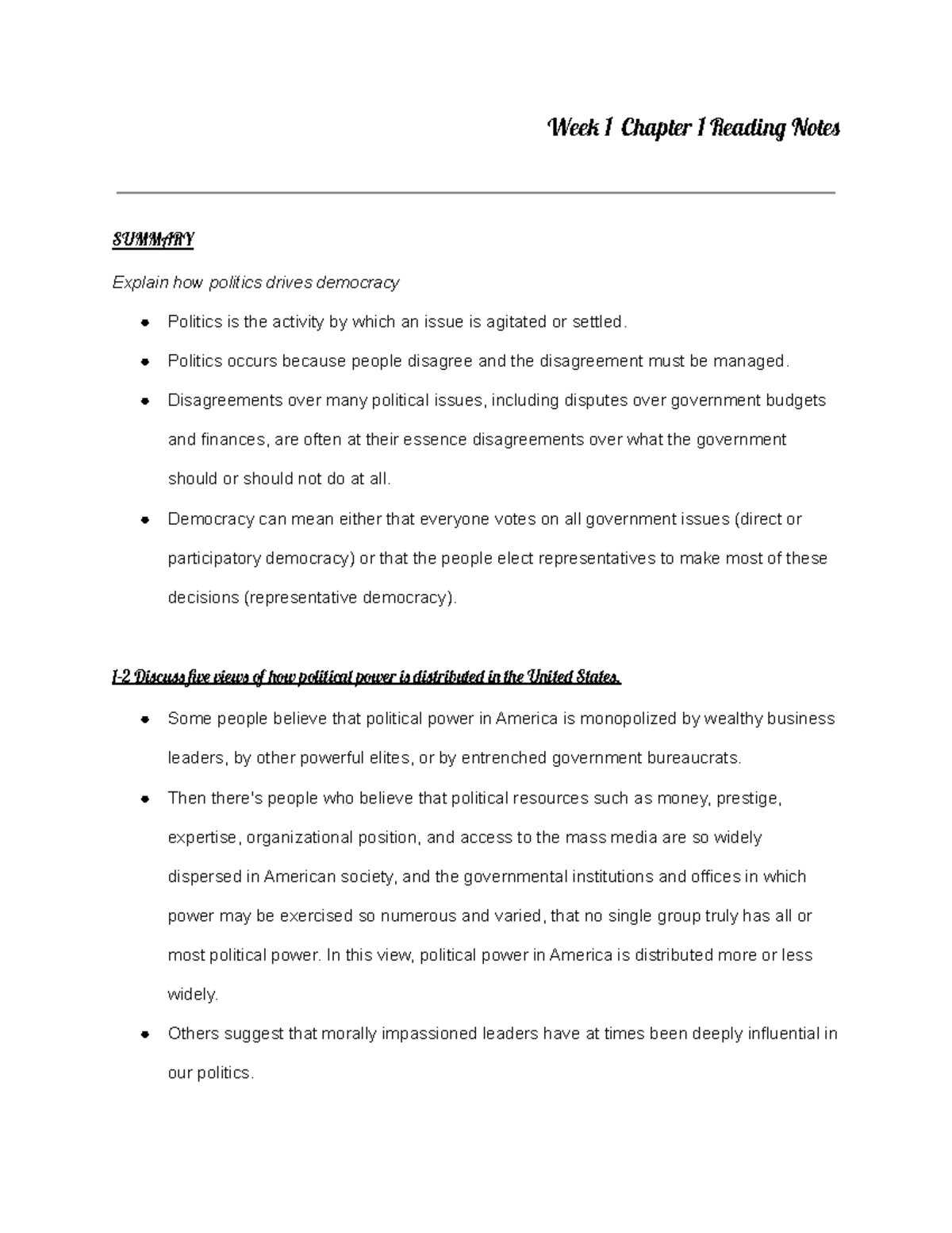 Week 1 Chapter 1 Reading Notes-Govt-220 - Wee 1 Chapter 1 Readin Note ...