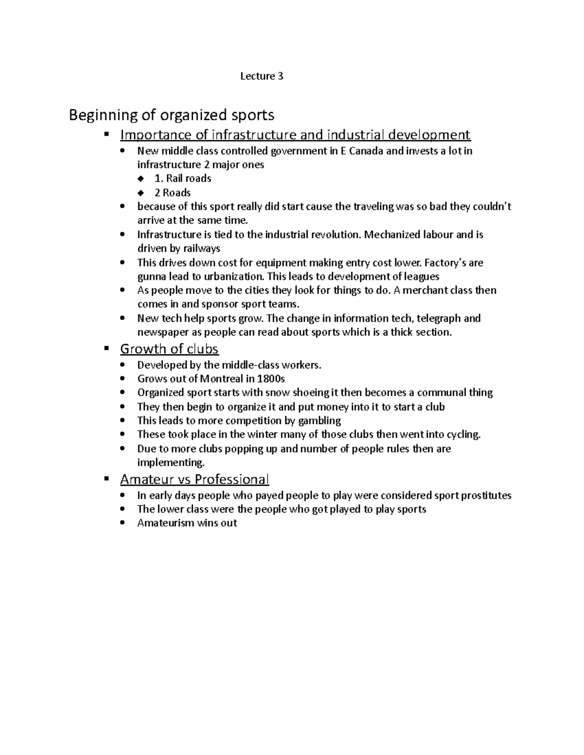 Lecture 3 - Lecture 3 Beginning of organized sports Importance of ...