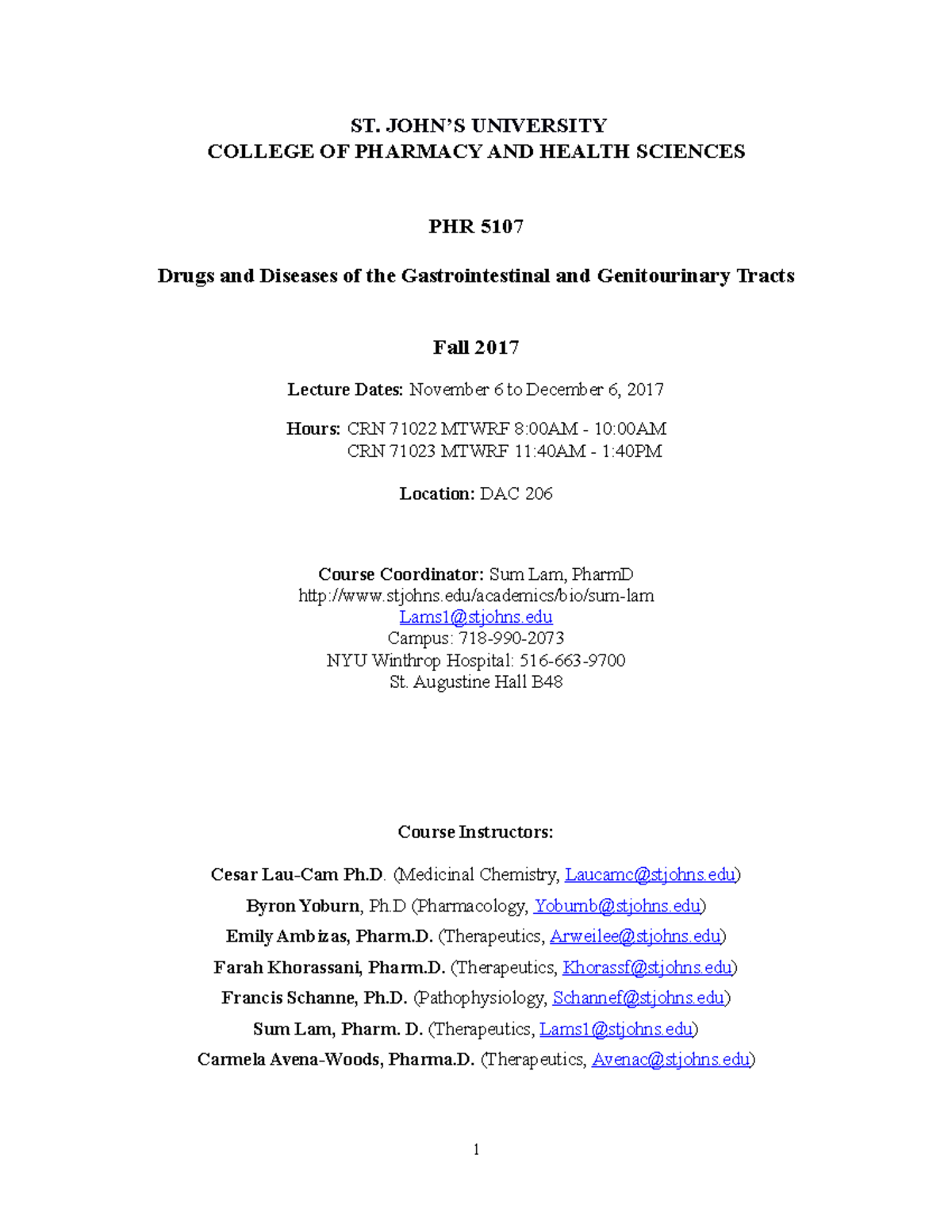 DD GI GU Course Outline 2017 - ST. JOHN’S UNIVERSITY COLLEGE OF ...