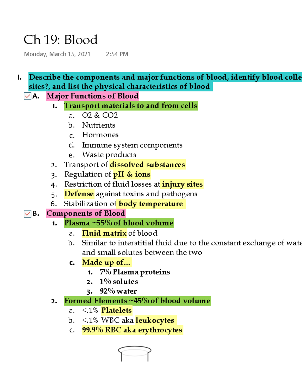 Functions and Components of Blood: Ch 19 Study Guide - Studocu