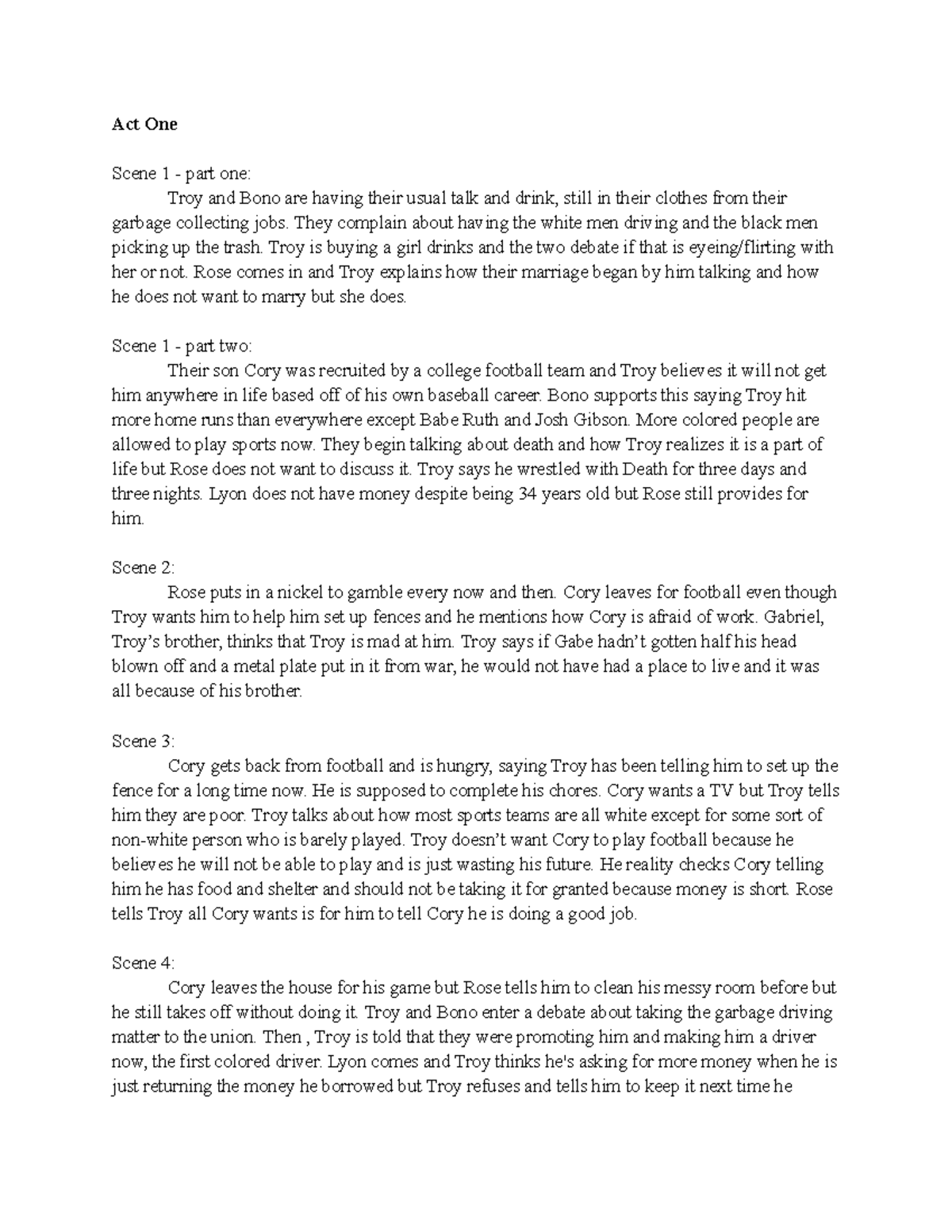 Fences Summaries - Summary British Literature To Romanticism - Act One ...