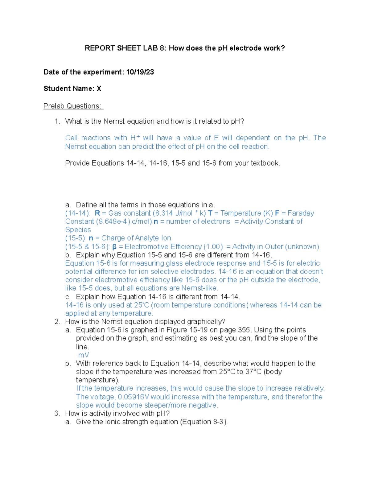Lab 8 Report - How Does a pH Electrode Work? - REPORT SHEET LAB 8: How does the pH electrode ...