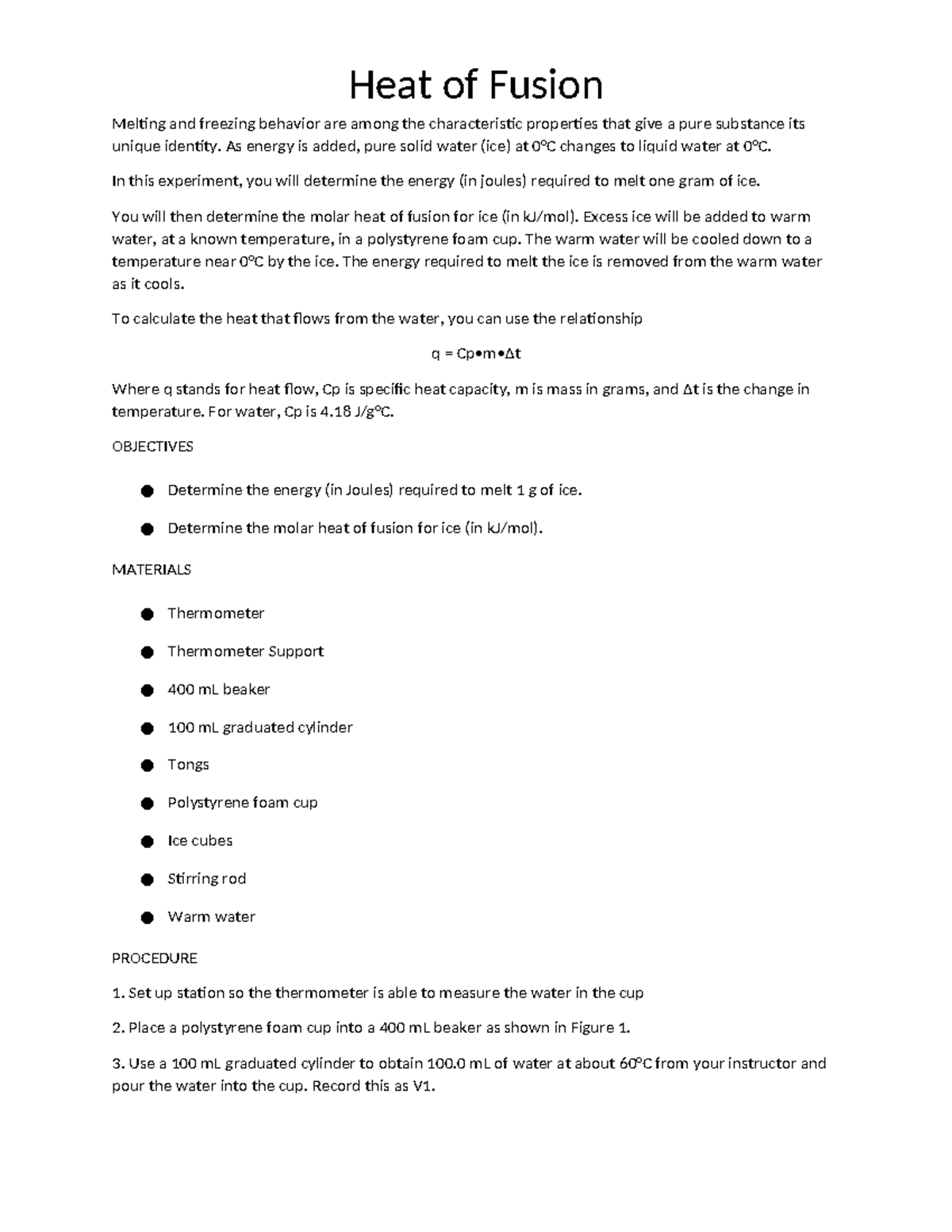 Heat+of+Fusion - Heat of Fusion Melting and freezing behavior are among ...