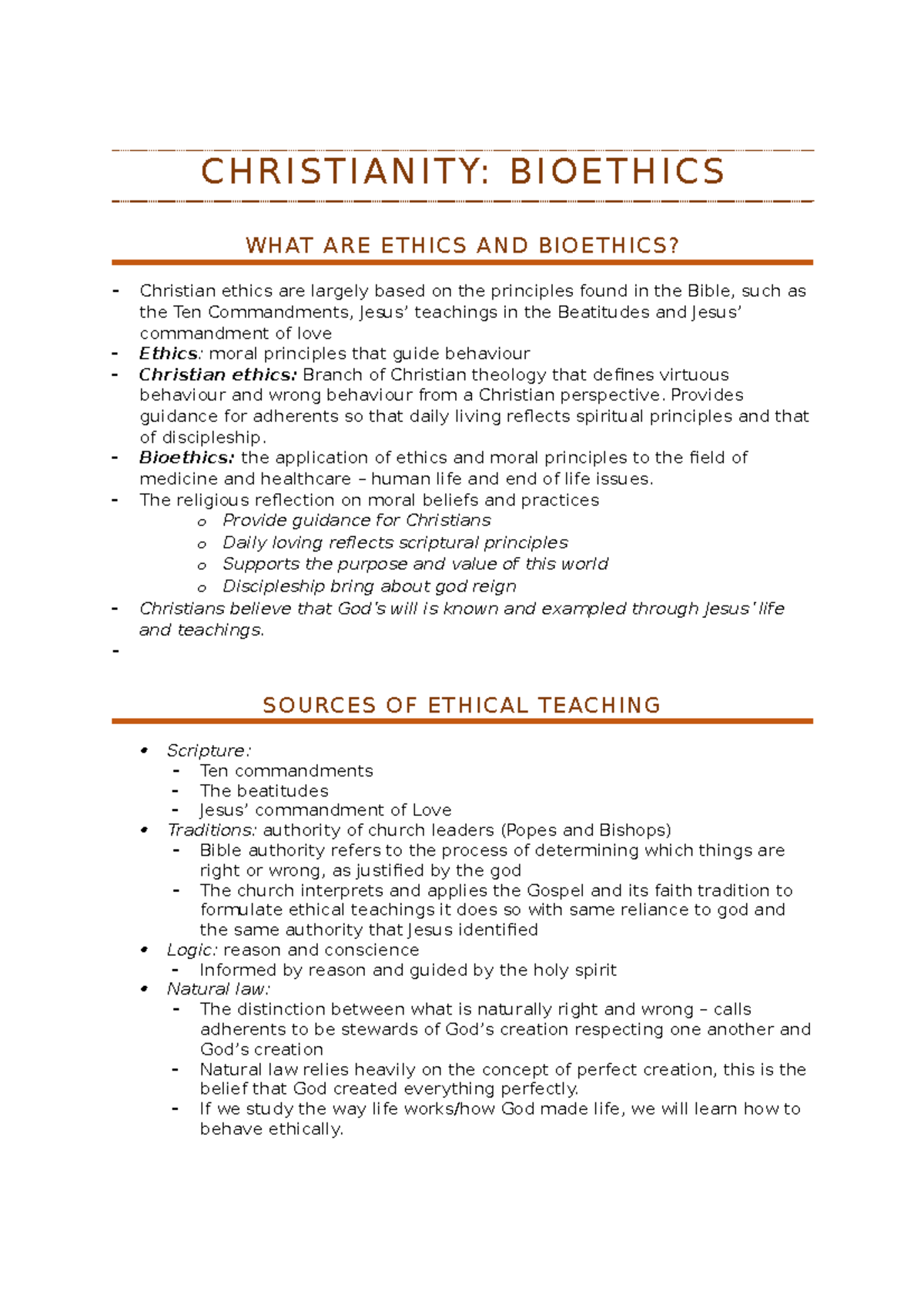 Sor bioethics chrisanity - CHRISTIANITY: BIOETHICS WHAT ARE ETHICS AND ...