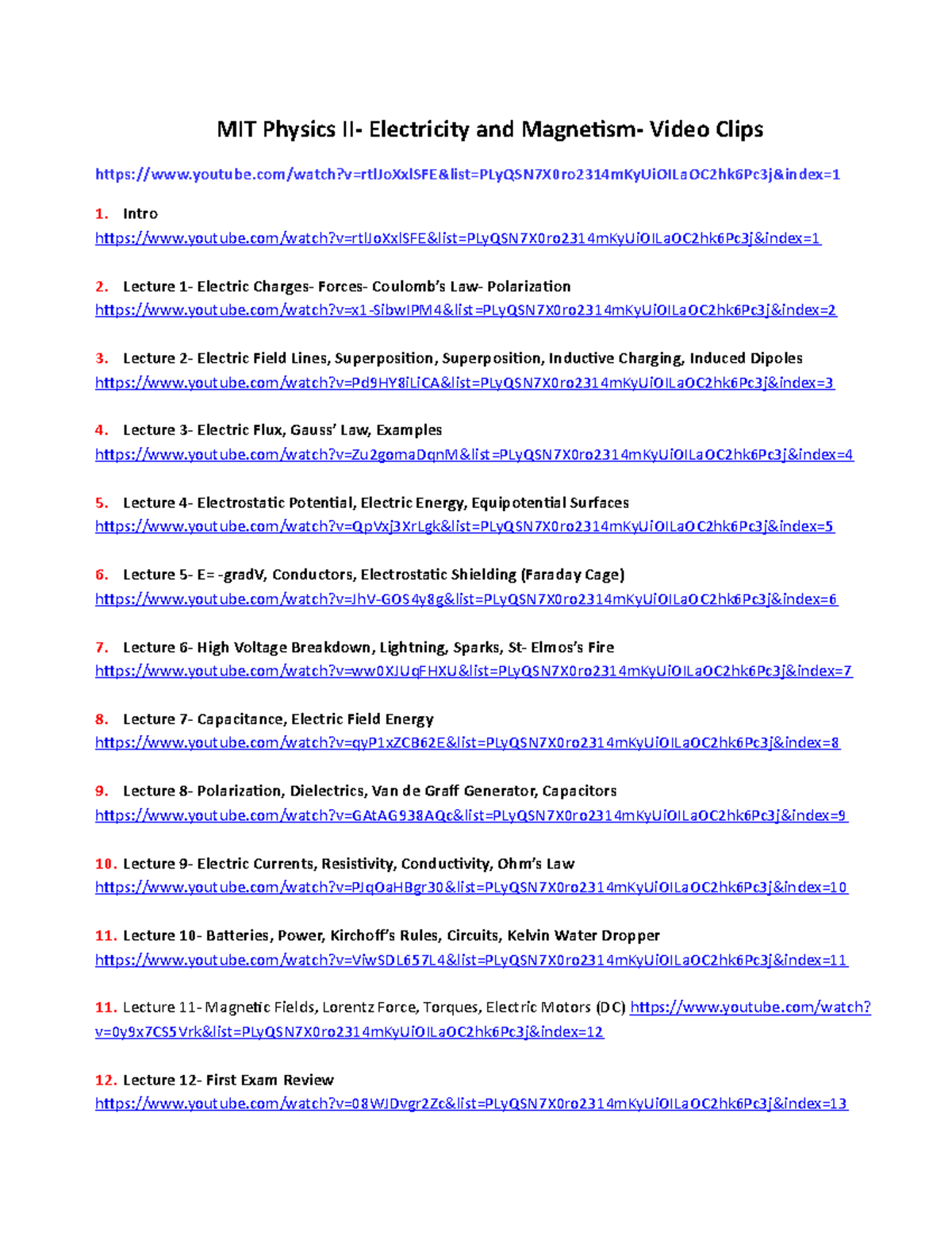 000 MIT Video Clips- Electricity- Magnetism - MIT Physics II ...
