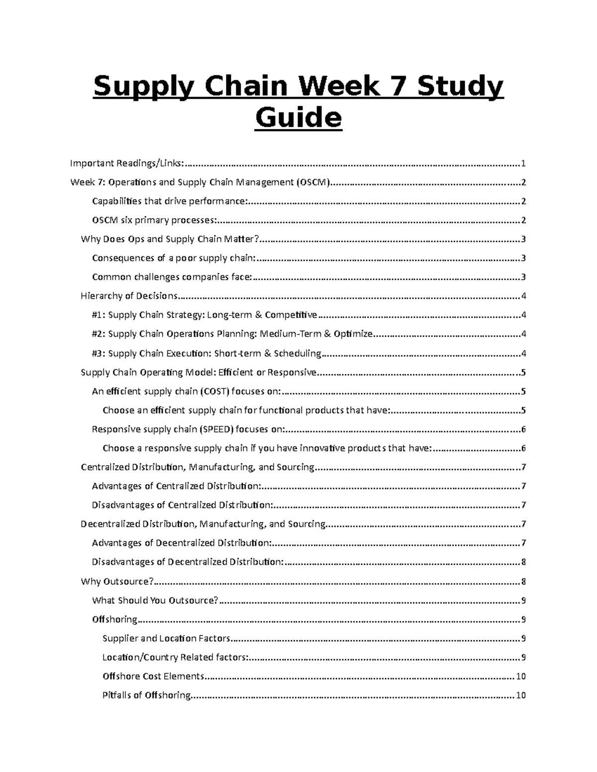 Supply Chain Study Guide (Week 7) - Supply Chain Week 7 Study Important ...