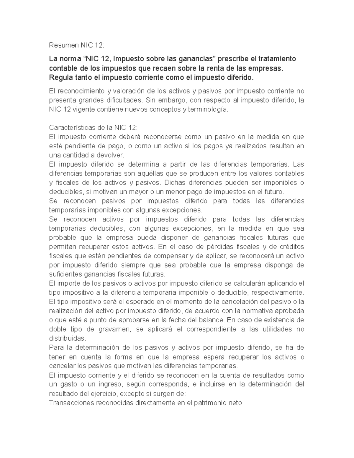 Resumen de las NIC 14 a la 20 - Resumen NIC 12: La norma “NIC 12 ...