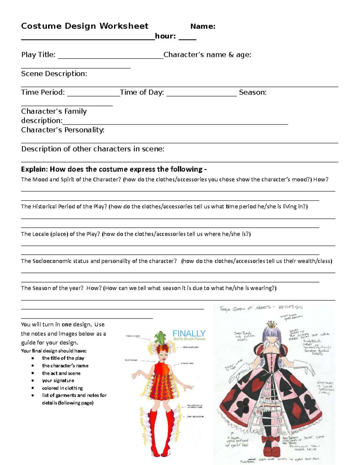 Exam 2017, questions and answers - Costume Design Worksheet Name: - Studocu