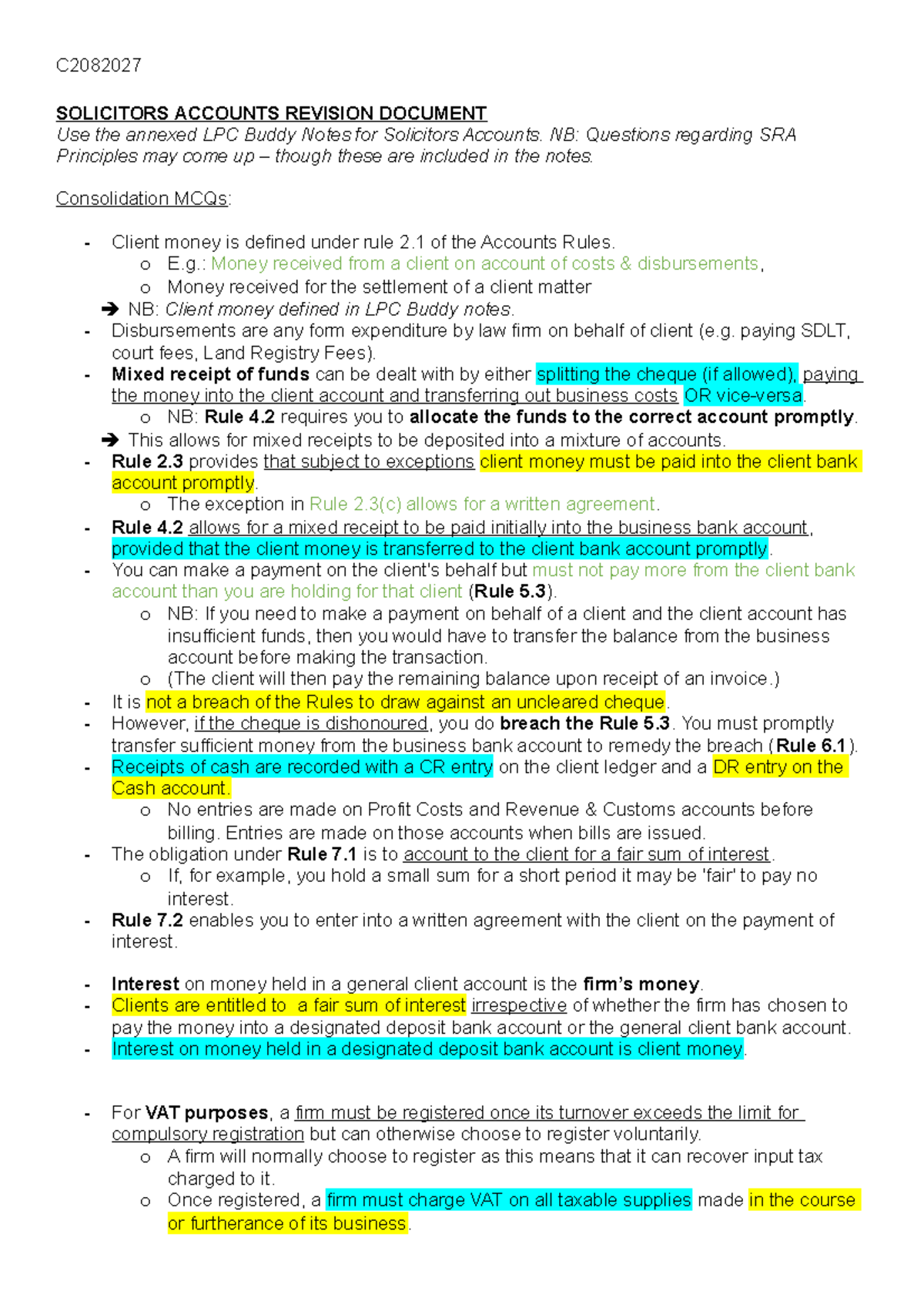 Solicitors Accounts Revision Document - Studocu