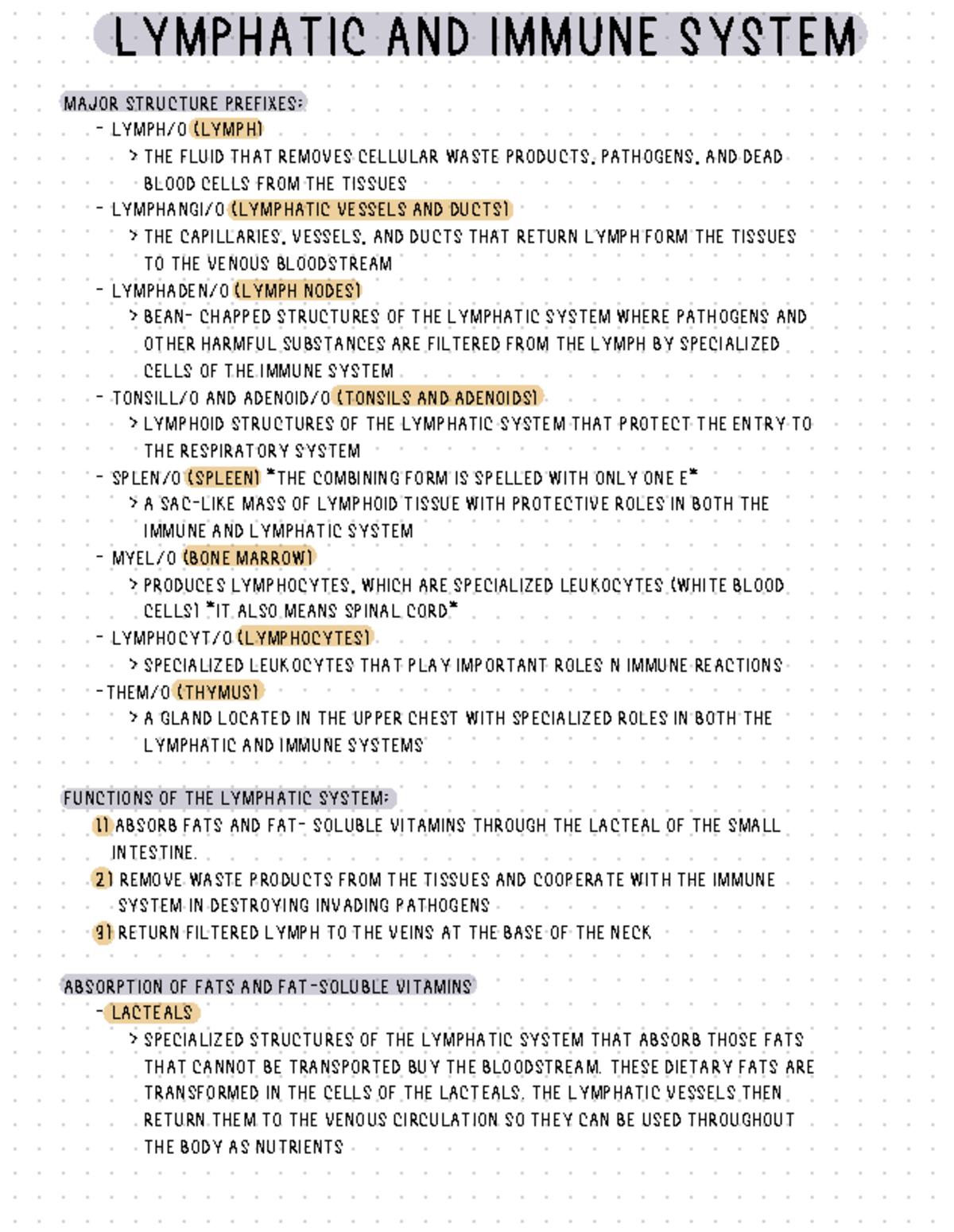 Lymphatic and Immune System 1 - HIMT 1300 - Studocu