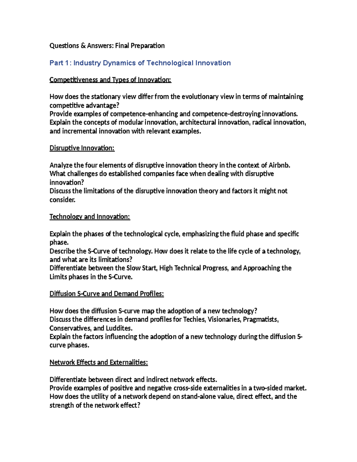 Q&A for Final Exam - Questions & Answers: Final Preparation Part 1 ...