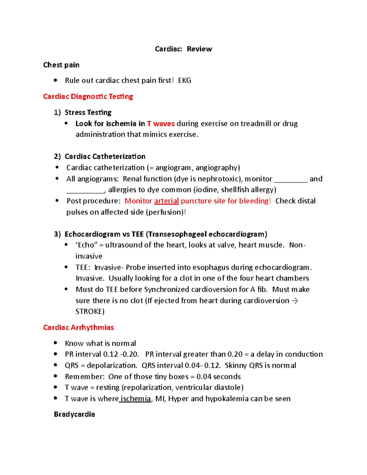 Worksheet Cardiac Review - Cardiac: Review Chest pain Rule out cardiac ...