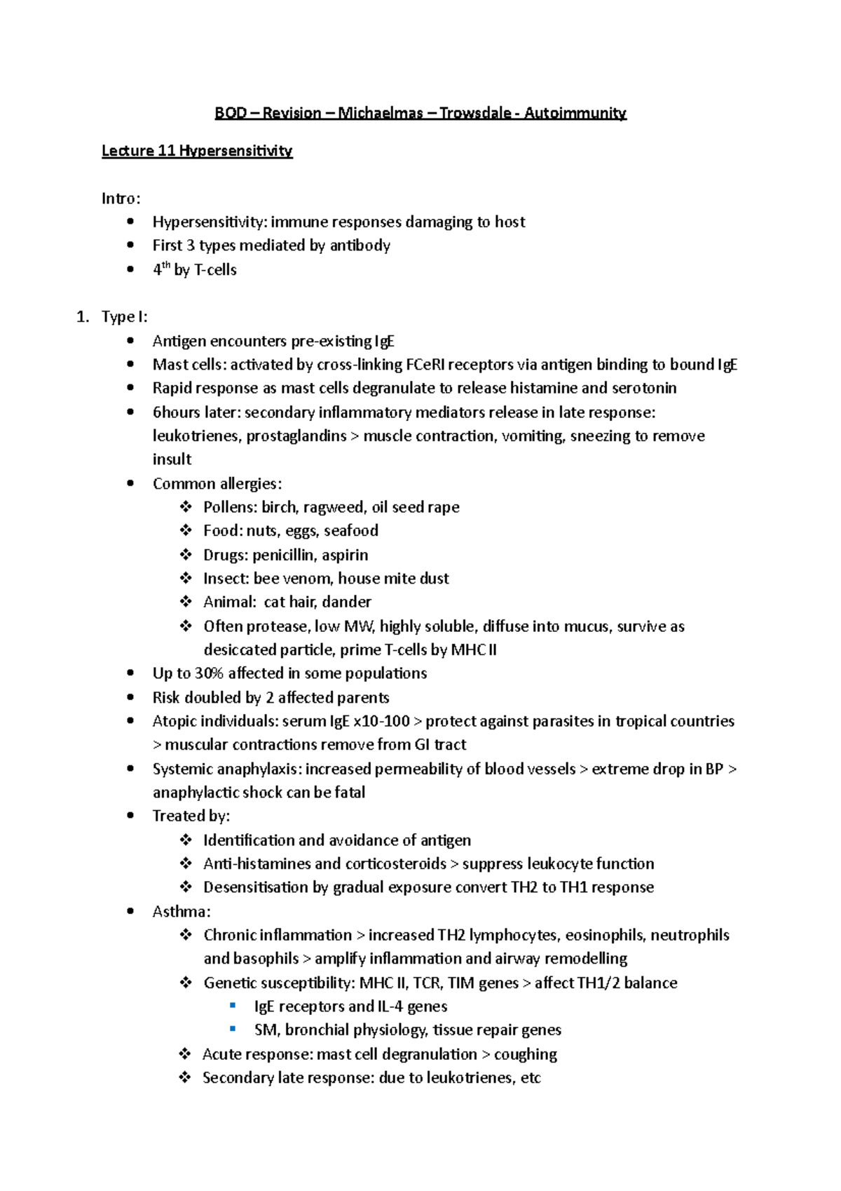 BOD – Revision – Michaelmas – Trowsdale - Autoimmunity - 2 - BOD ...