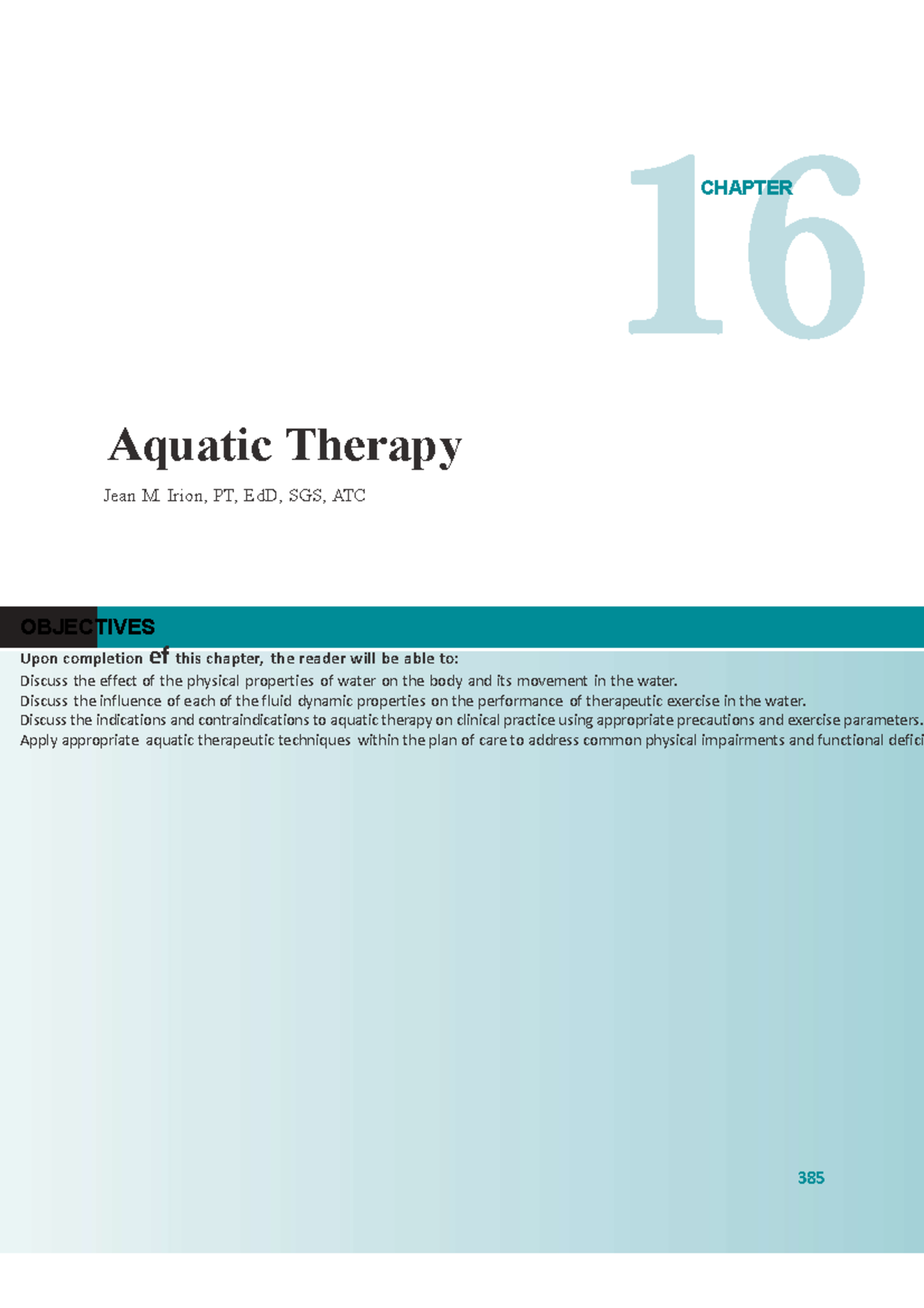 Hydrotherapy BOOK - OBJECTIVES Upon completion ef this chapter, the ...