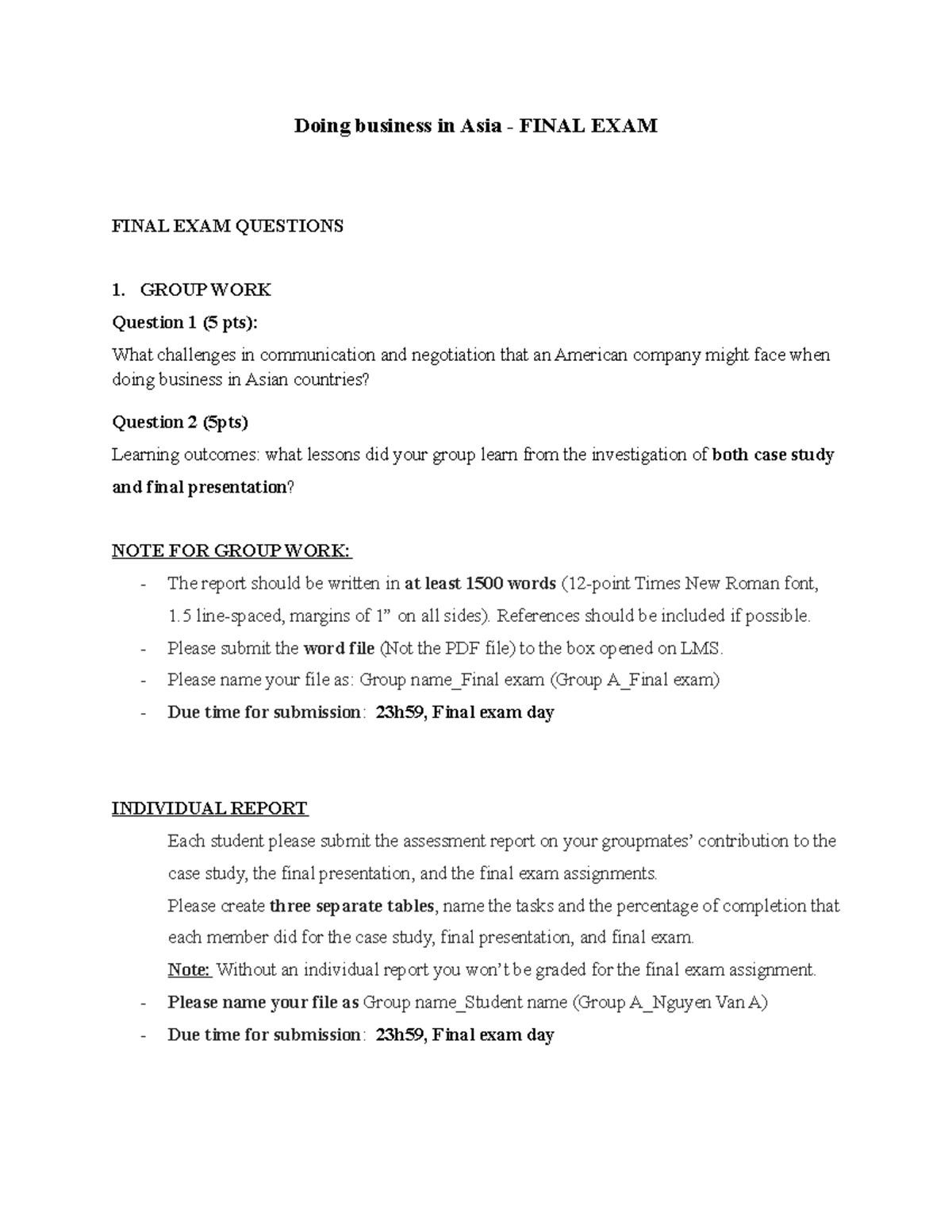 Doing business in Asia-Final exam-2023 - Doing business in Asia - FINAL ...