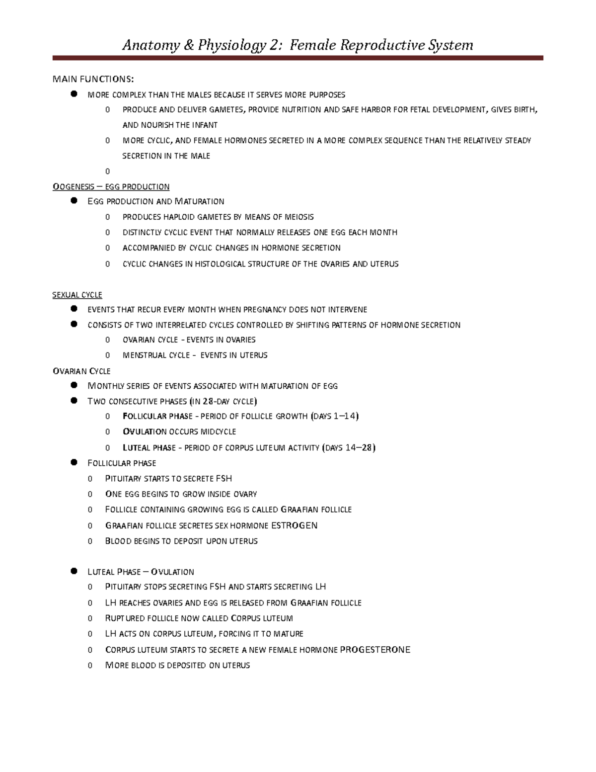 26. Female reproduction outline - MAIN FUNCTIONS: MORE COMPLEX THAN THE ...