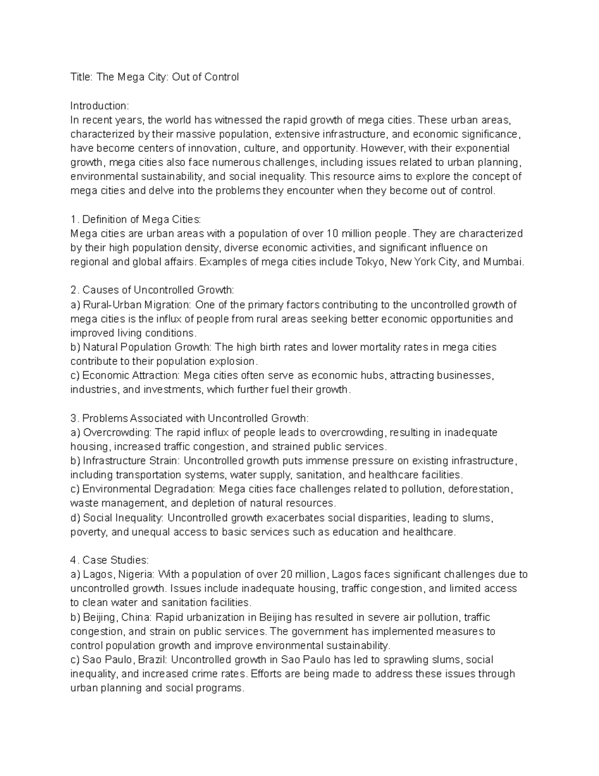 Title The Mega City Out of Control - Title: The Mega City: Out of ...