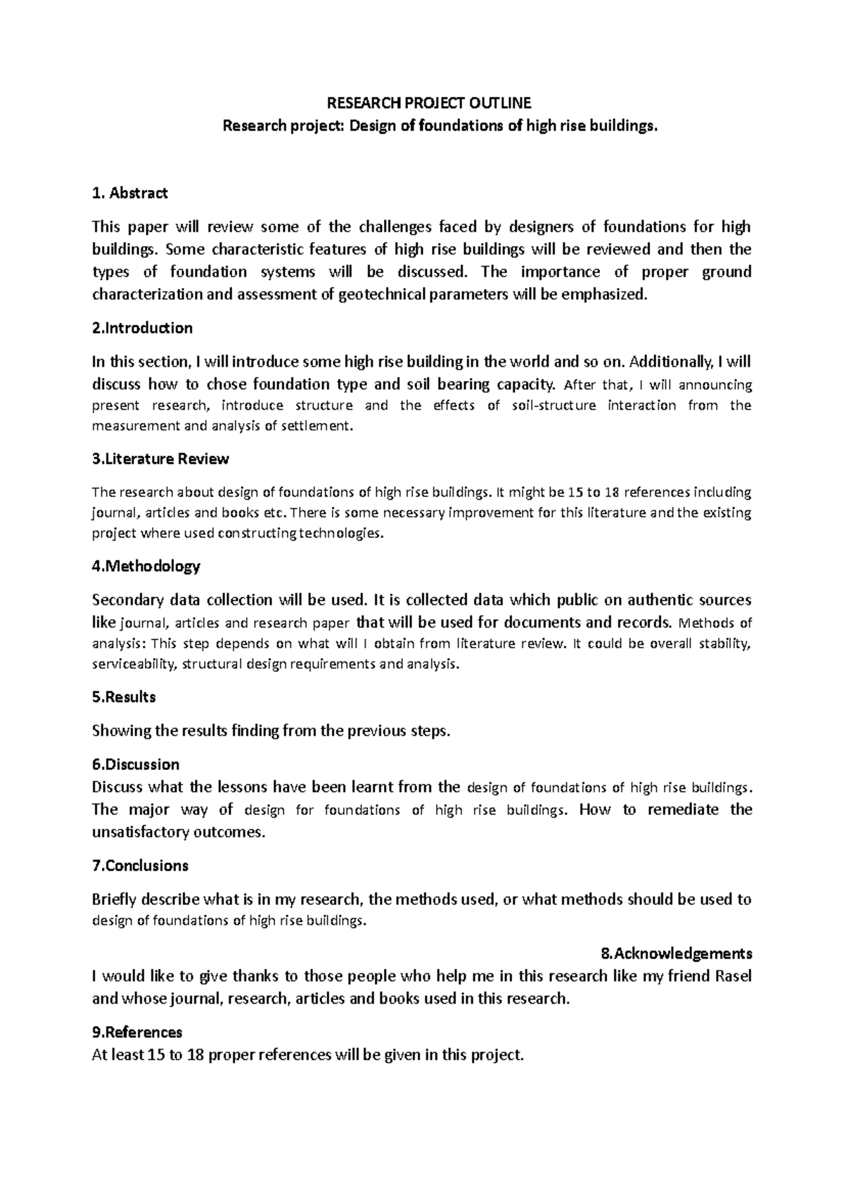 Research Project Outline - RESEARCH PROJECT OUTLINE Research project ...