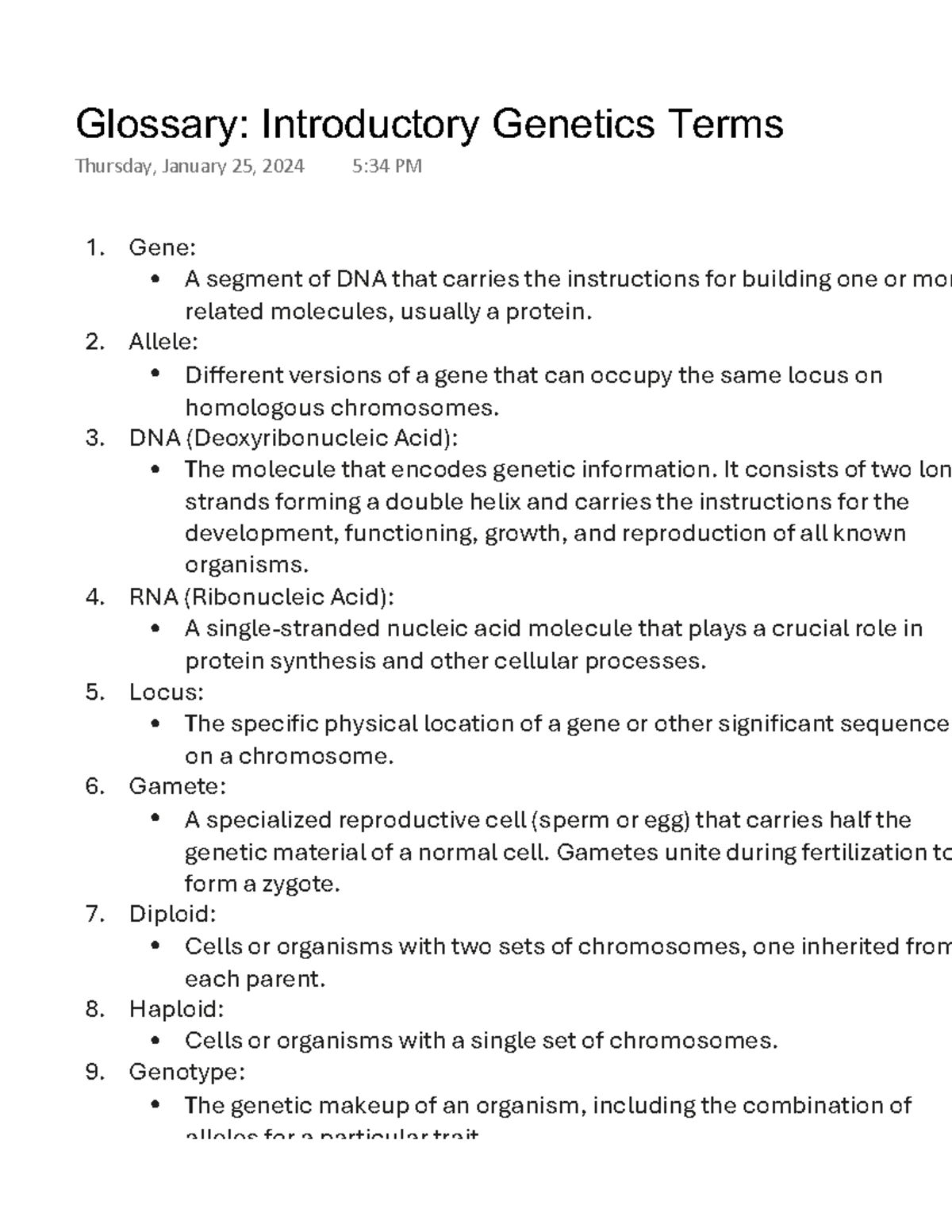 2c03 introductory terms - Gene: A segment of DNA that carries the ...