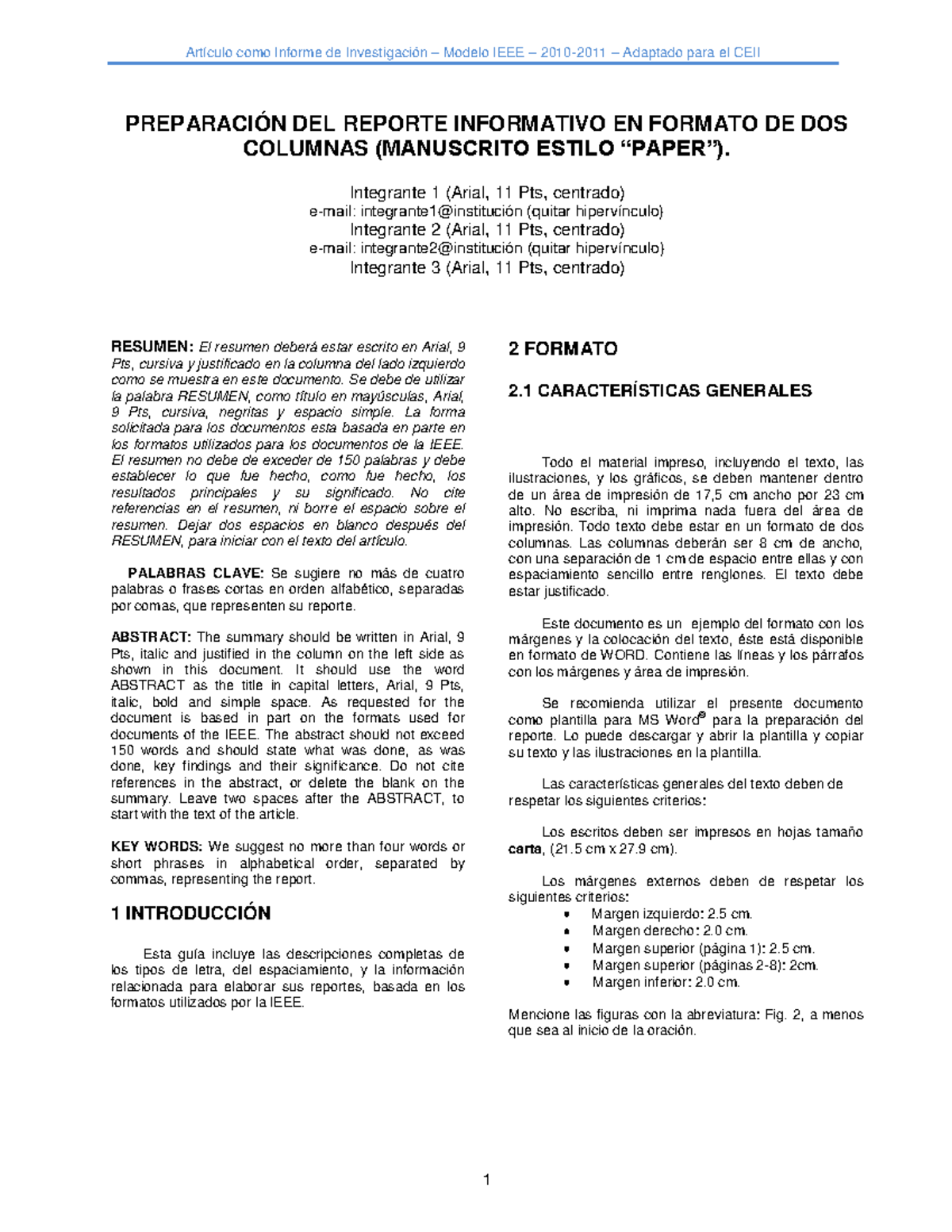 Modelo Paper IEEE - PREPARACIÓN DEL REPORTE INFORMATIVO EN FORMATO DE ...
