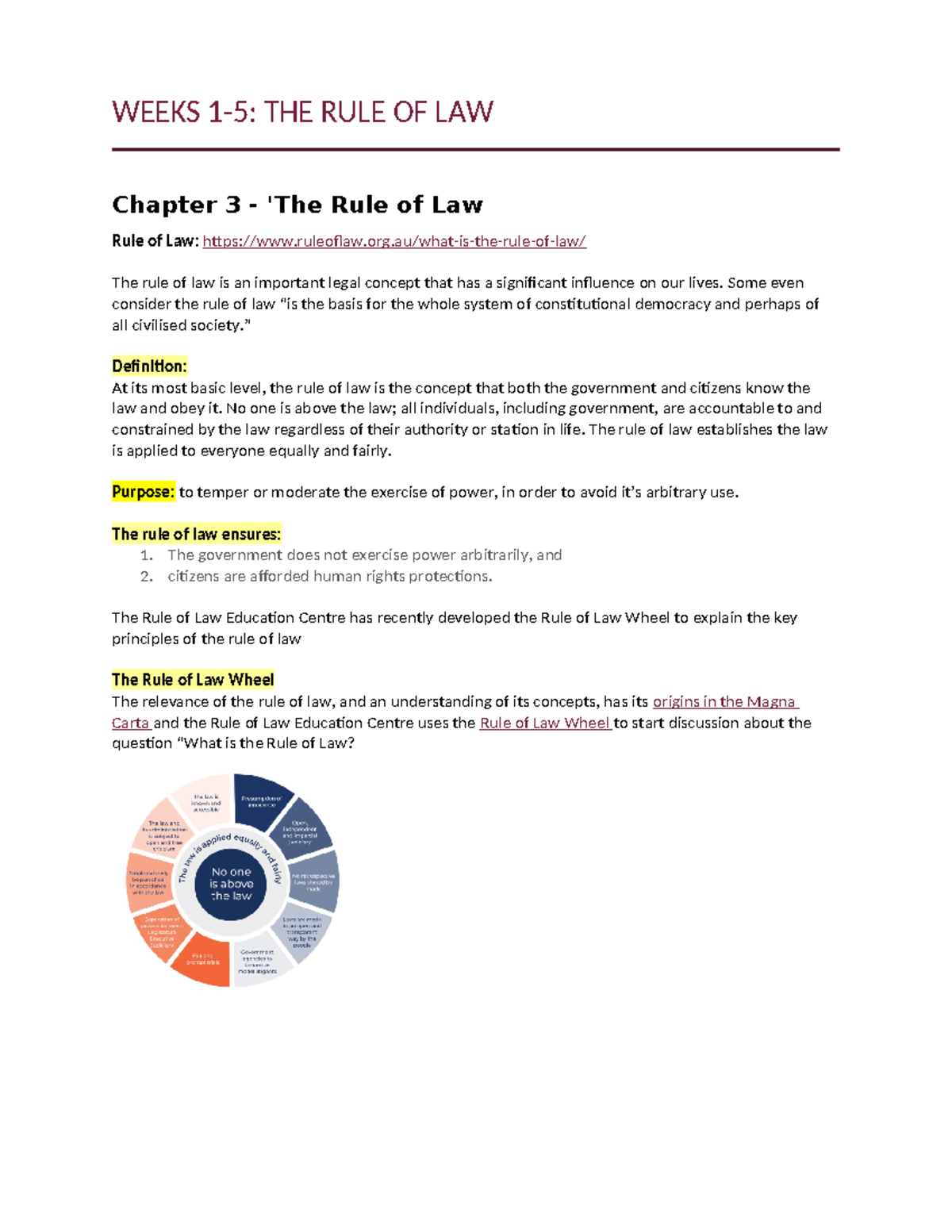 THE RULE OF LAW - THE RULE OF LAW helpful document - WEEKS 1-5: THE ...