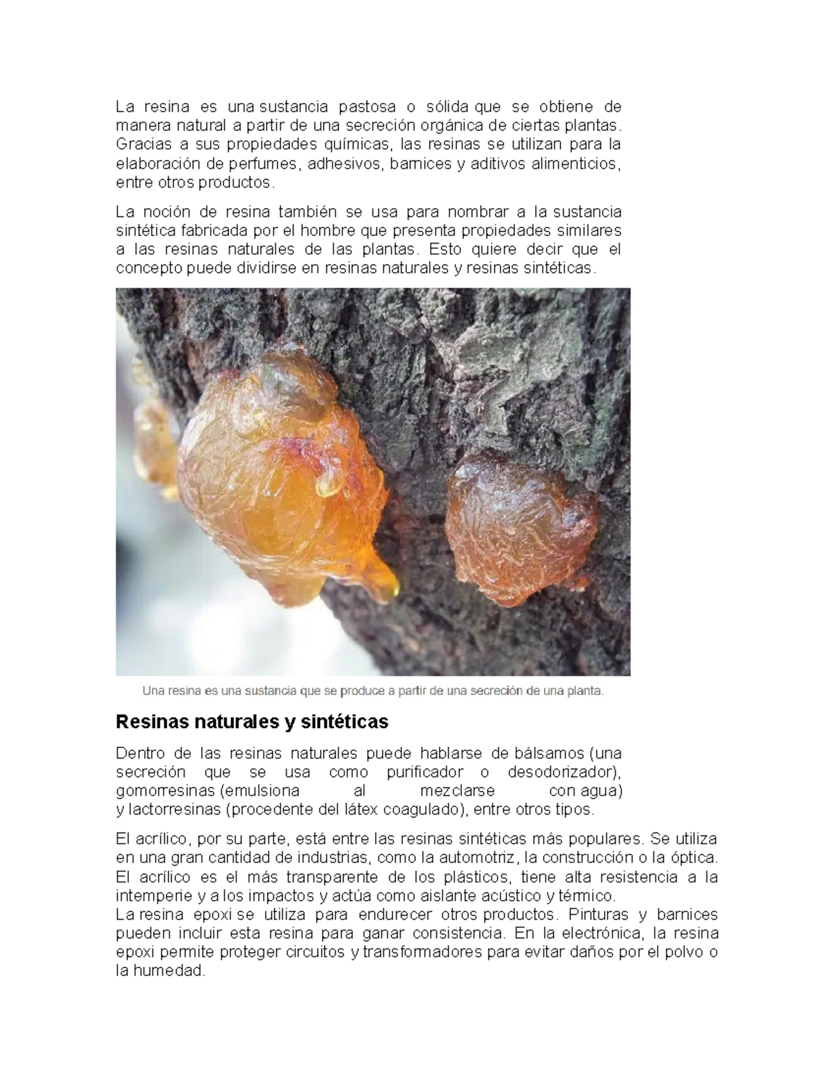 Resina - Compilación de información - La resina es una sustancia ...