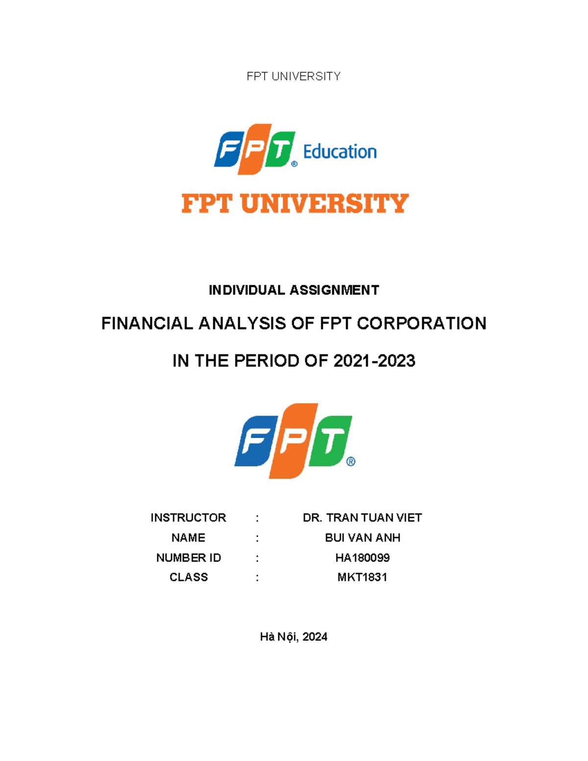 FPT- University - document - service marketing management - FPT UNIVERSITY INDIVIDUAL ASSIGNMENT ...