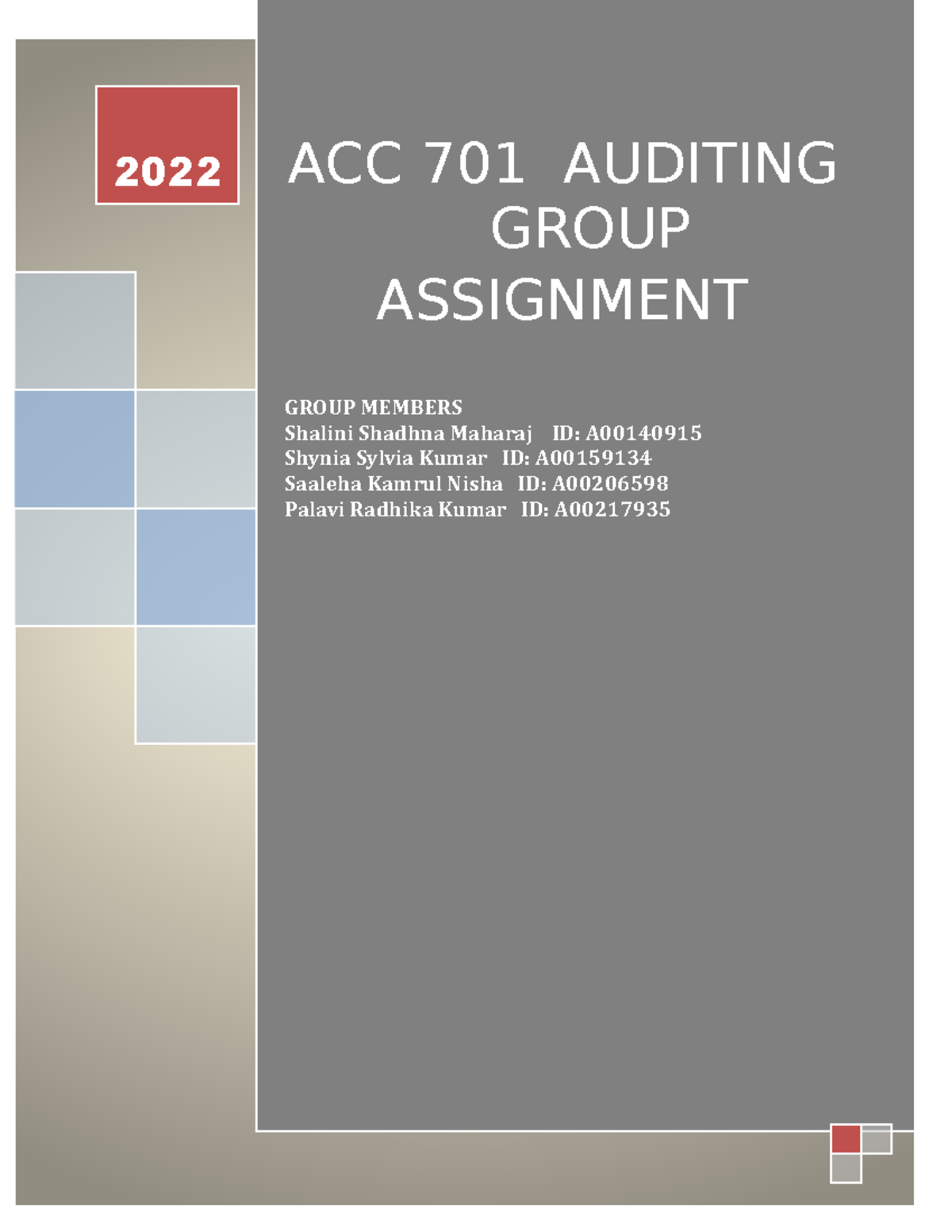ACC701 Group Assignment - ACC 701 AUDITING GROUP ASSIGNMENT GROUP ...