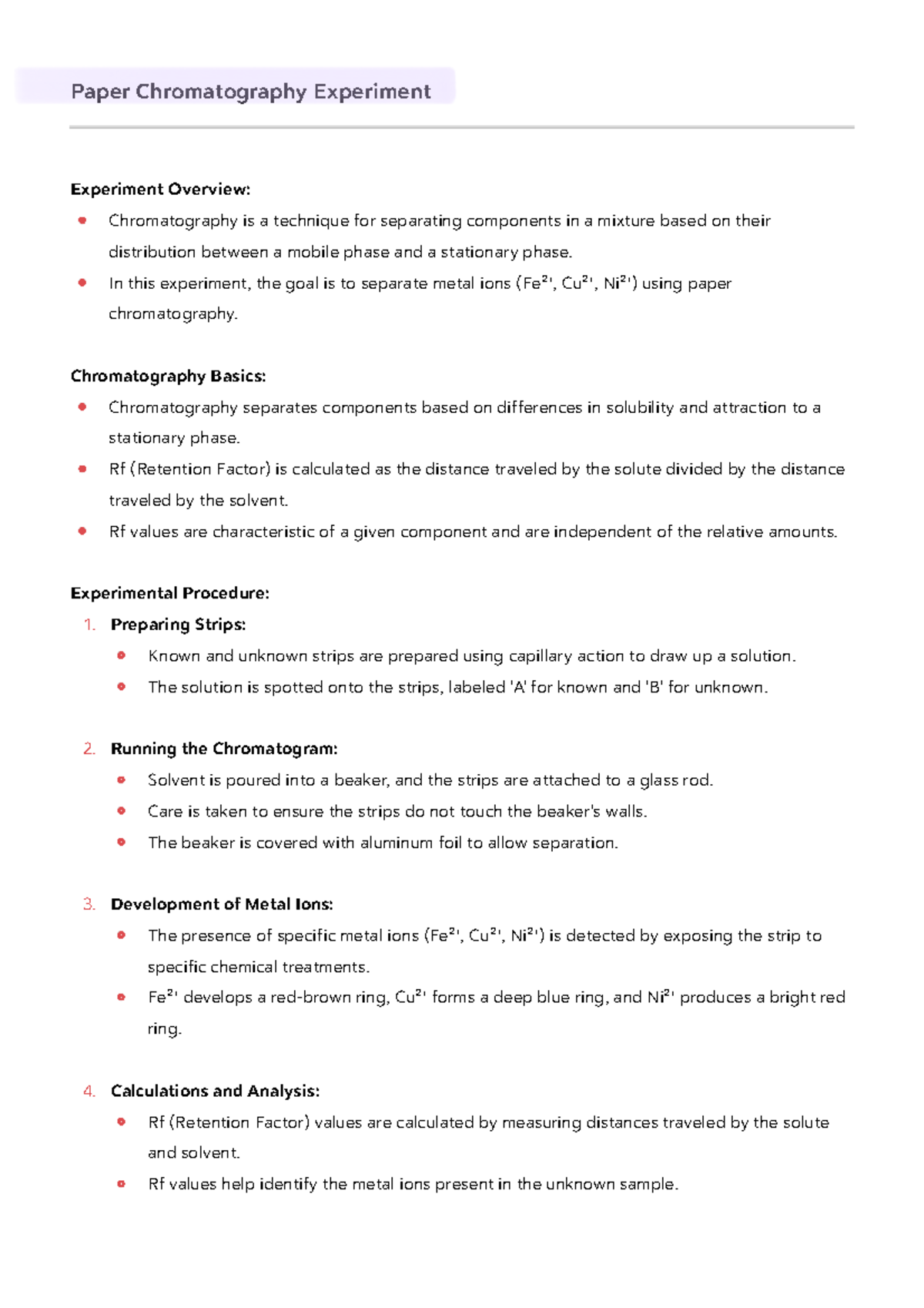 Paper Chromatography Experiment - In this experiment, the goal is to ...