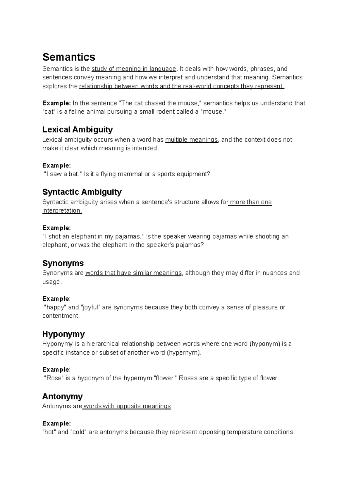 Semantics handouts - It's for guidance only - Semantics Semantics is the study of meaning in ...