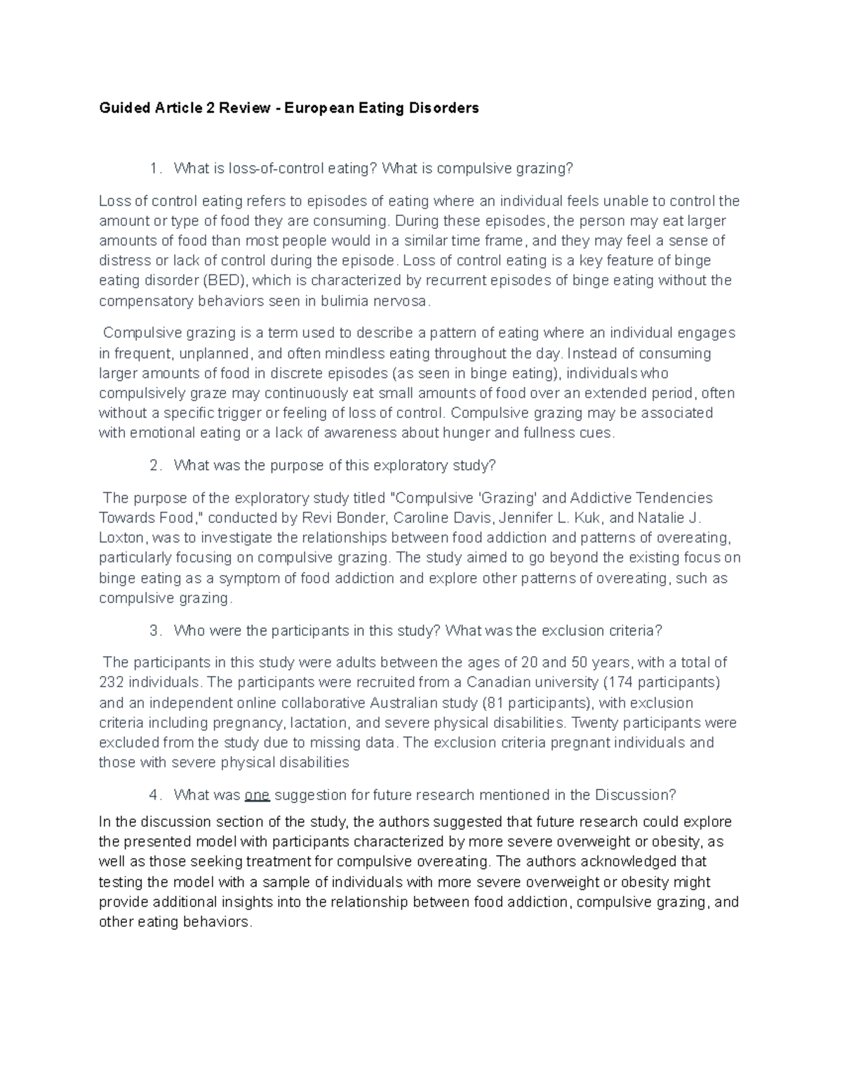 Guided Article 2 Review - European Eating Disorders - What is loss-of ...