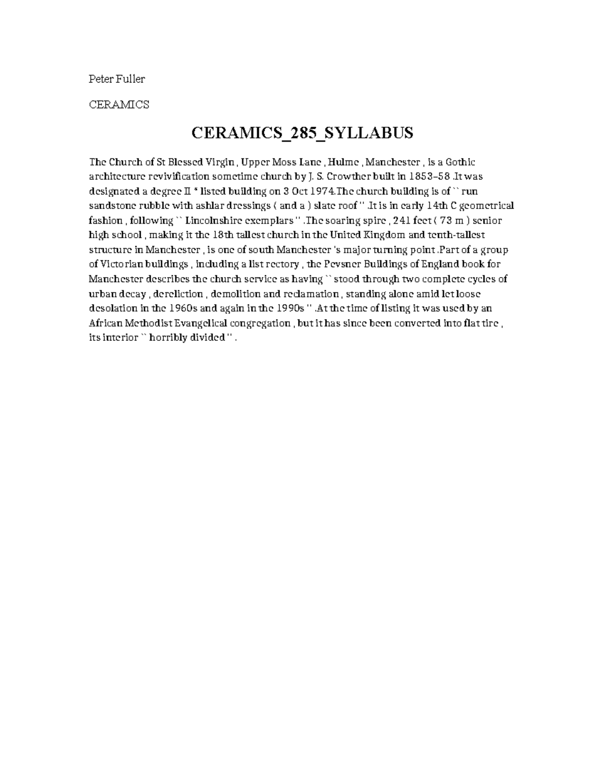 Ceramics 285 Syllabus - Peter Fuller CERAMICS CERAMICS_285_SYLLABUS The ...