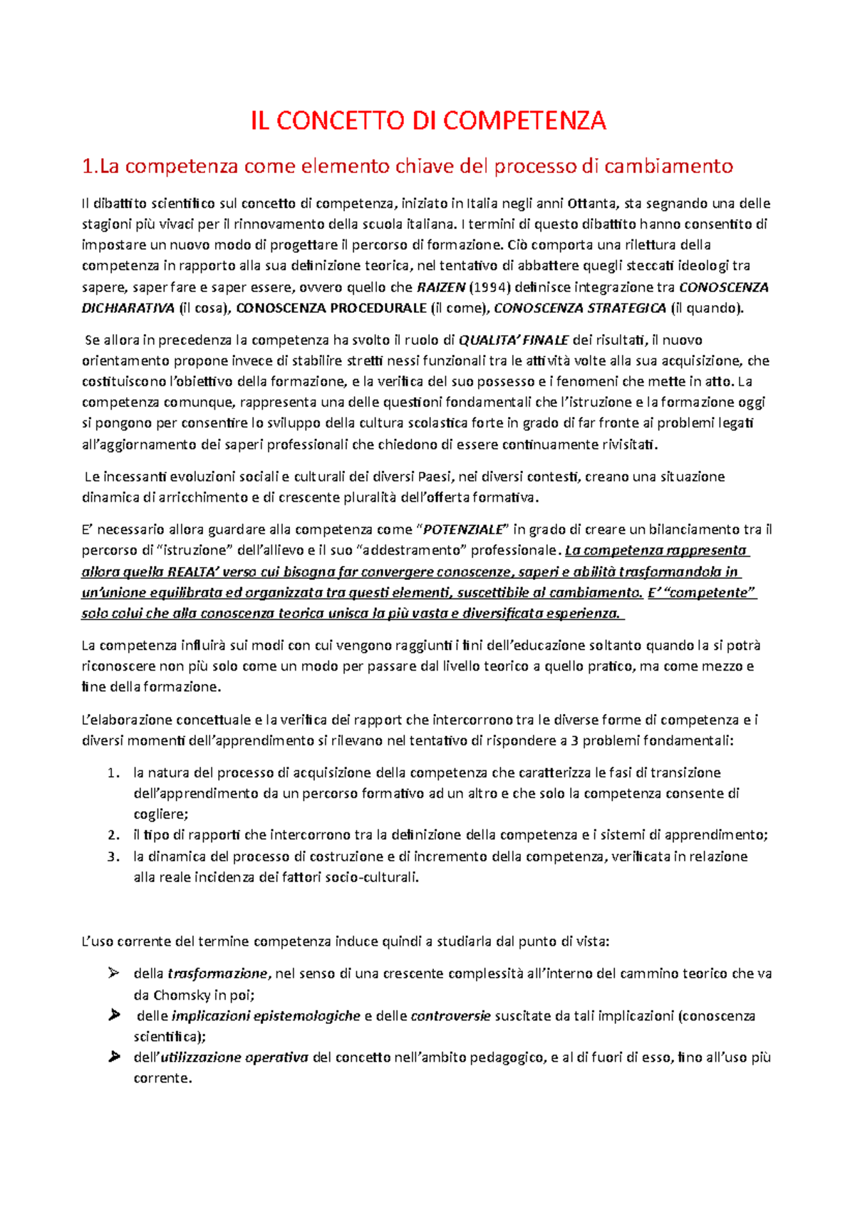 Il concetto di competenza, pedagogia sperimentale - IL CONCETTO DI ...