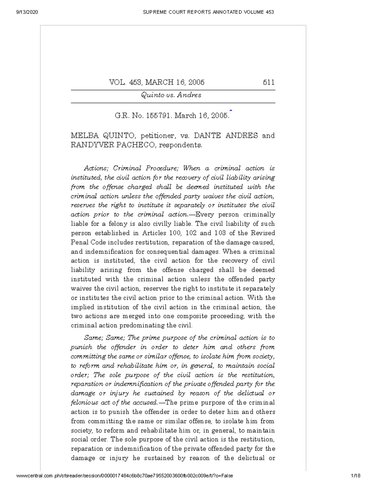 44 Quinto vs Andres - escra - VOL. 453, MARCH 16, 2005 511 Quinto vs ...