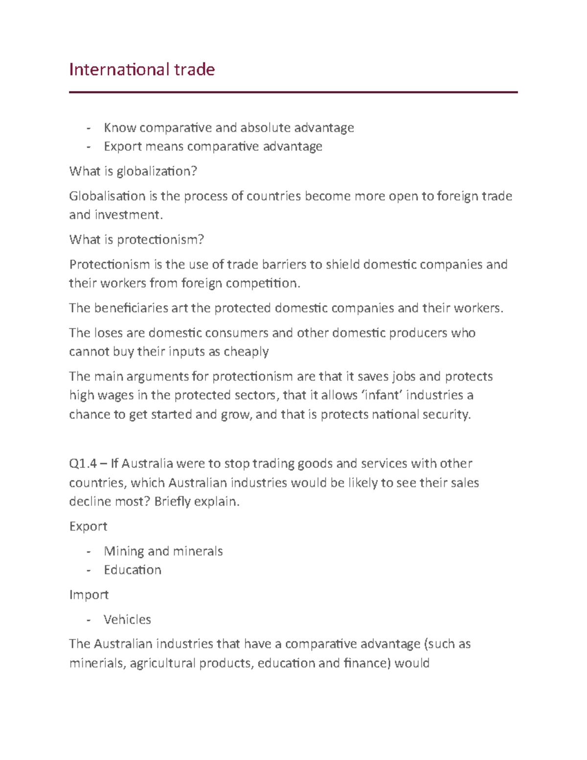 International trade - Tutorial notes - International trade Know ...