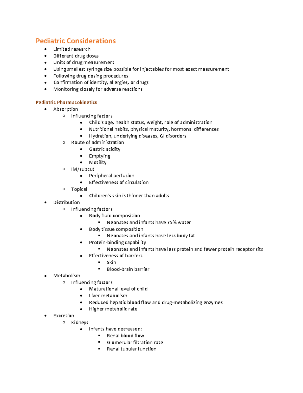 Chapter 6-7- Pediatrics and Geriatric Considerations - Pediatric Considerations • Limited ...