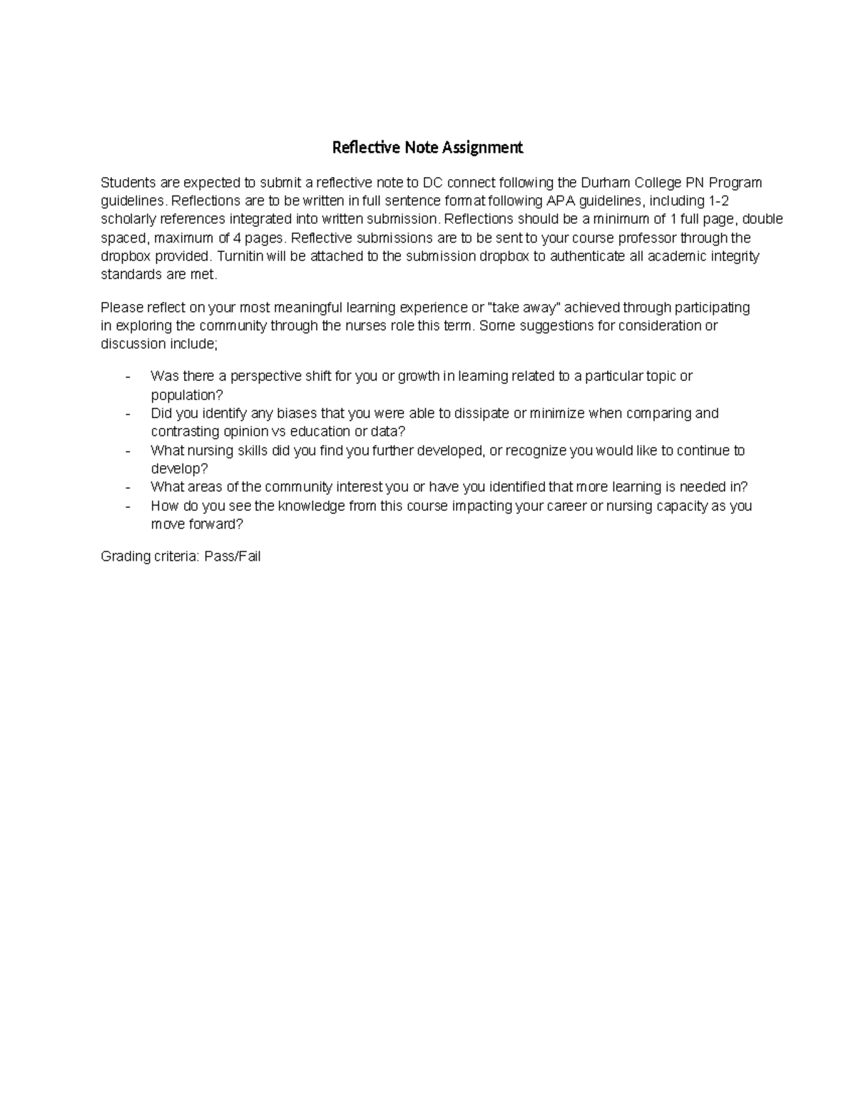 Reflective Note Assignment 15% - Reflective Note Assignment Students ...