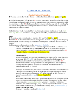 Contracts Templates Tschider - ATTACK OUTLINE – UCC I. Contract ...
