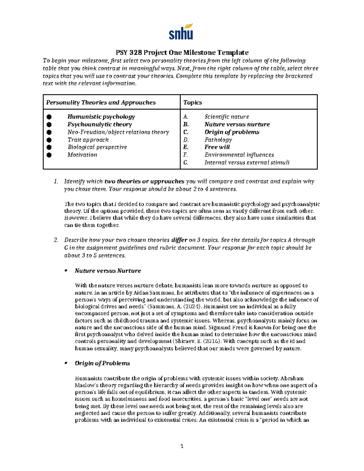 PSY 328 Project One Milestone Completed - PSY 328 Project One Milestone Template To begin your ...