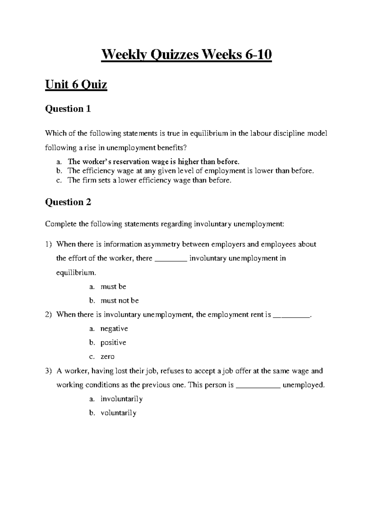 Weekly Quizzes Weeks 6-10 2023 - Weekly Quizzes Weeks 6 - 10 Unit 6 ...