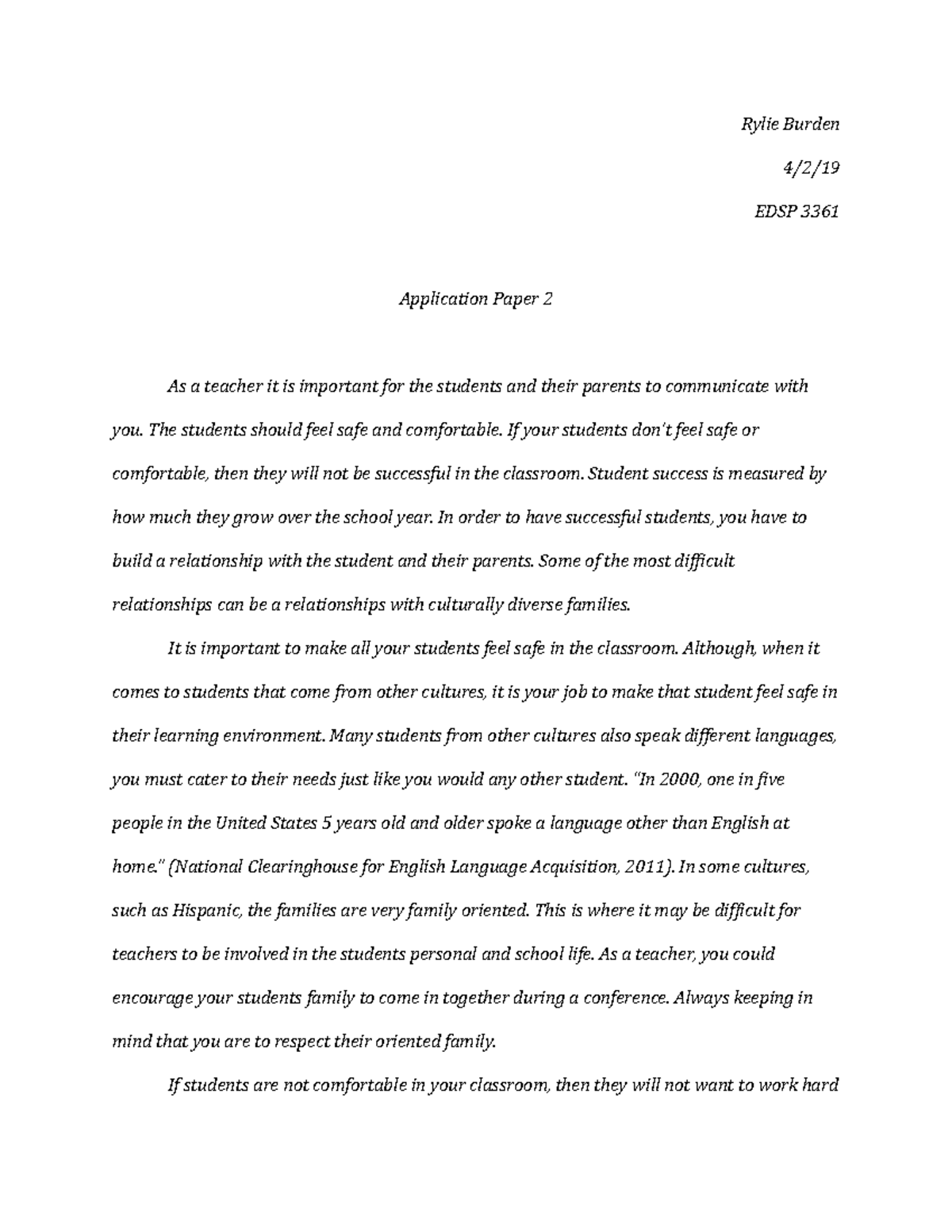 Application Paper 2-2 - Grade: A - Rylie Burden 4/2/ EDSP 3361 ...